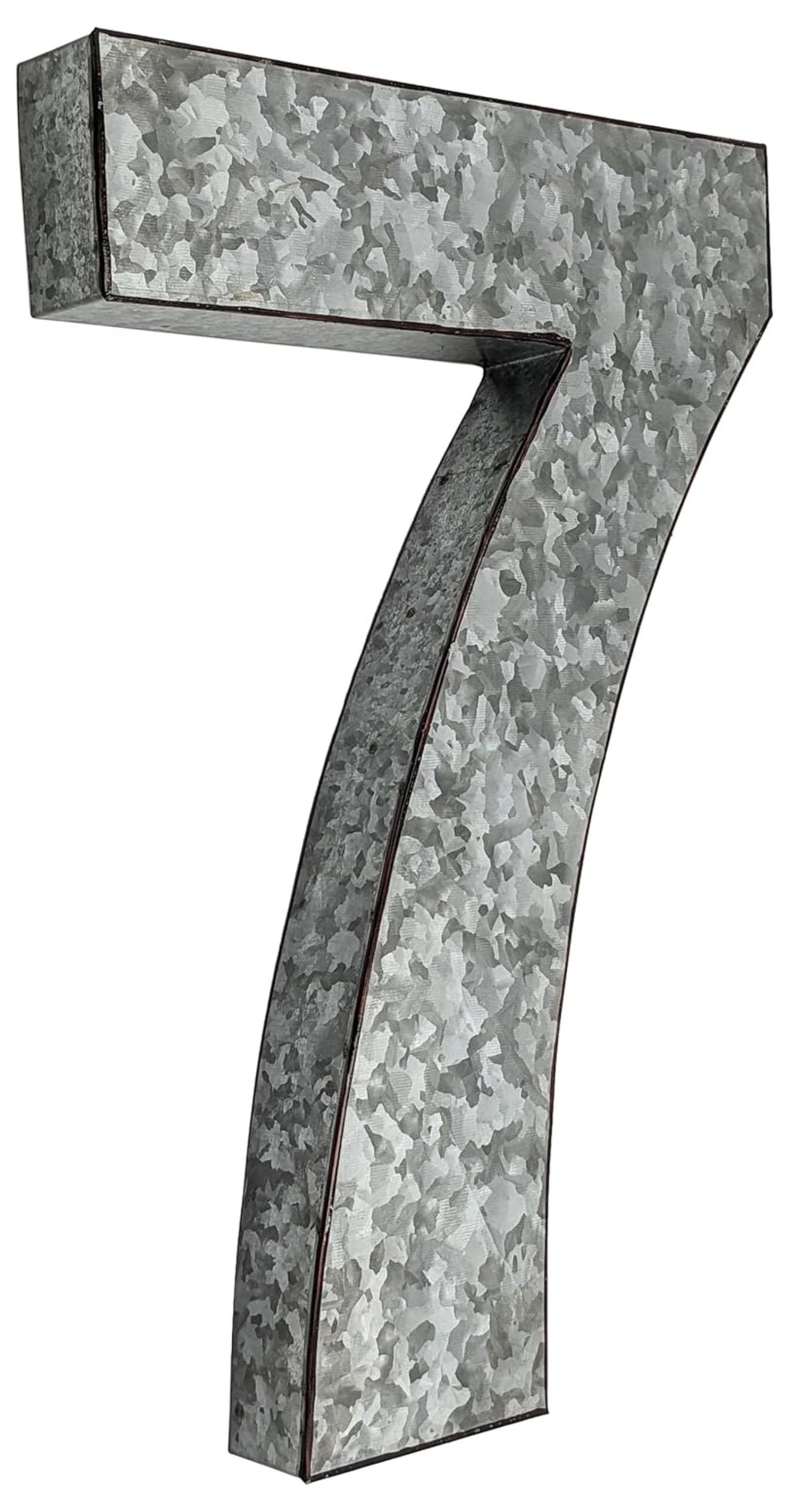 20" Metal Number 7 (Seven) Wall Decor, Silver with Rusted Edges ...