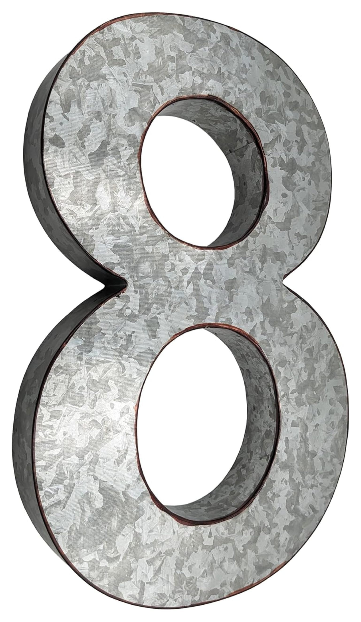20" Metal Number 8 (Eight) Wall Decor, Silver with Rusted Edges ...