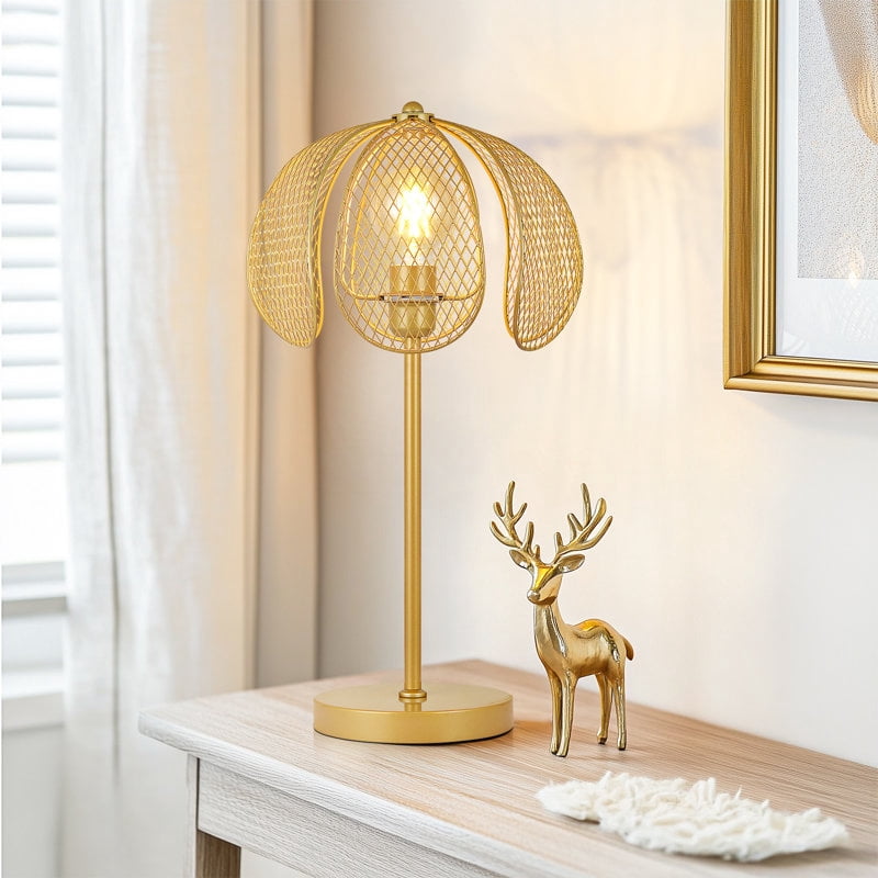 20'' Metal Petal Shade Aesthetic Desk Lamp, Small Decorative Gold Girls ...