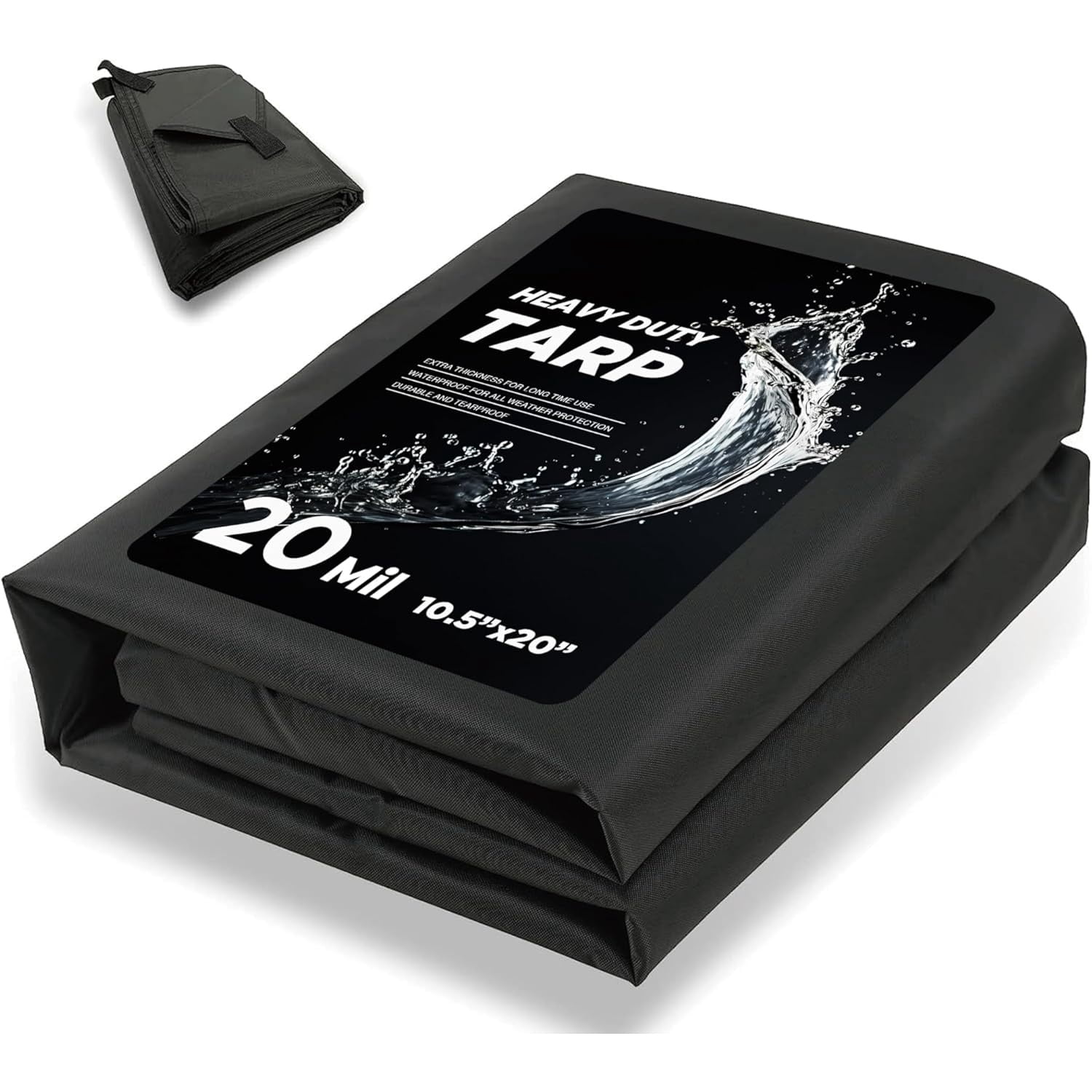20 Mil Heavy Duty Waterproof Tarp, 10.5x20ft Black Tarpaulin with ...