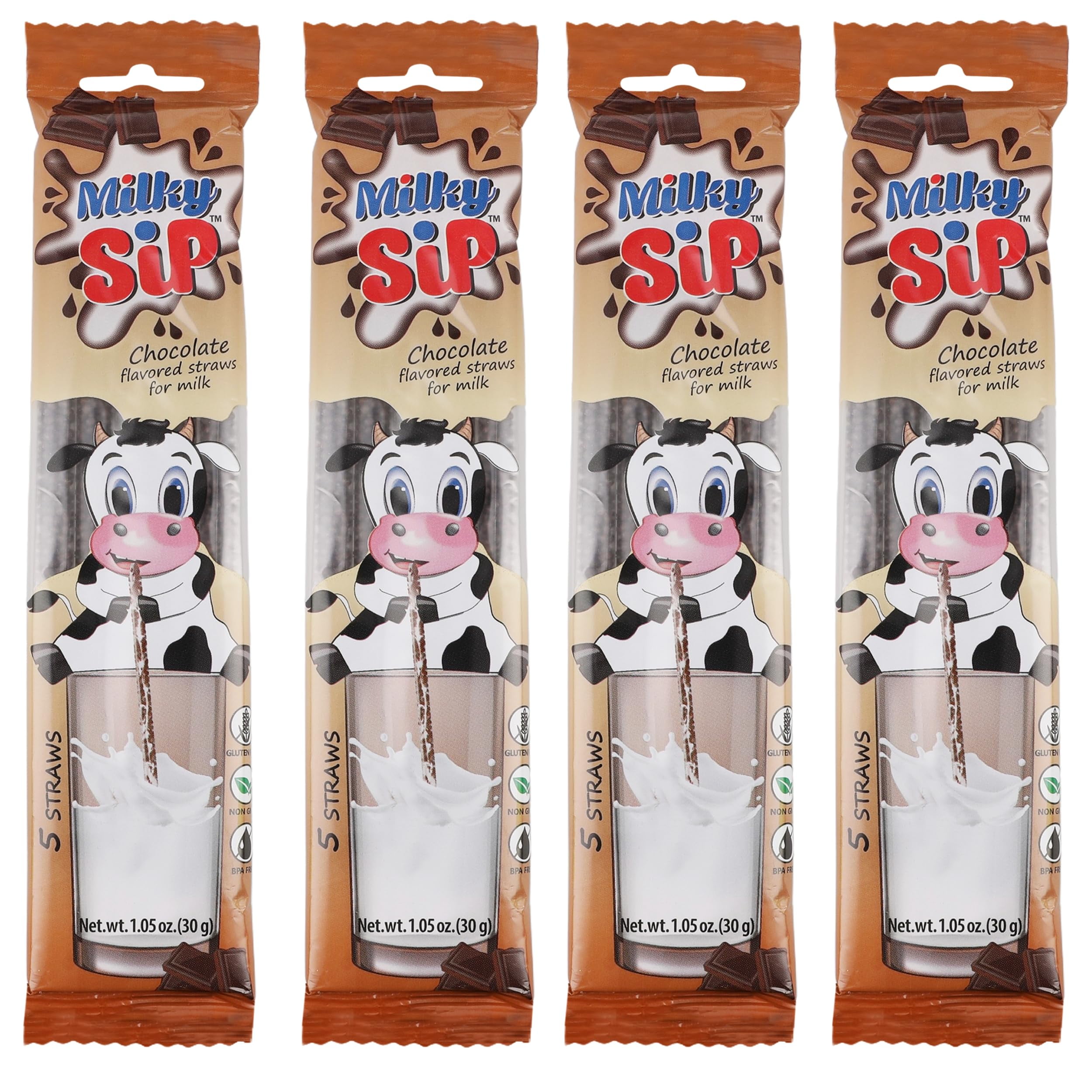 20 Milky Sip Chocolate OLF24 Flavored Straws For Milk - 4 Packs of Milk ...