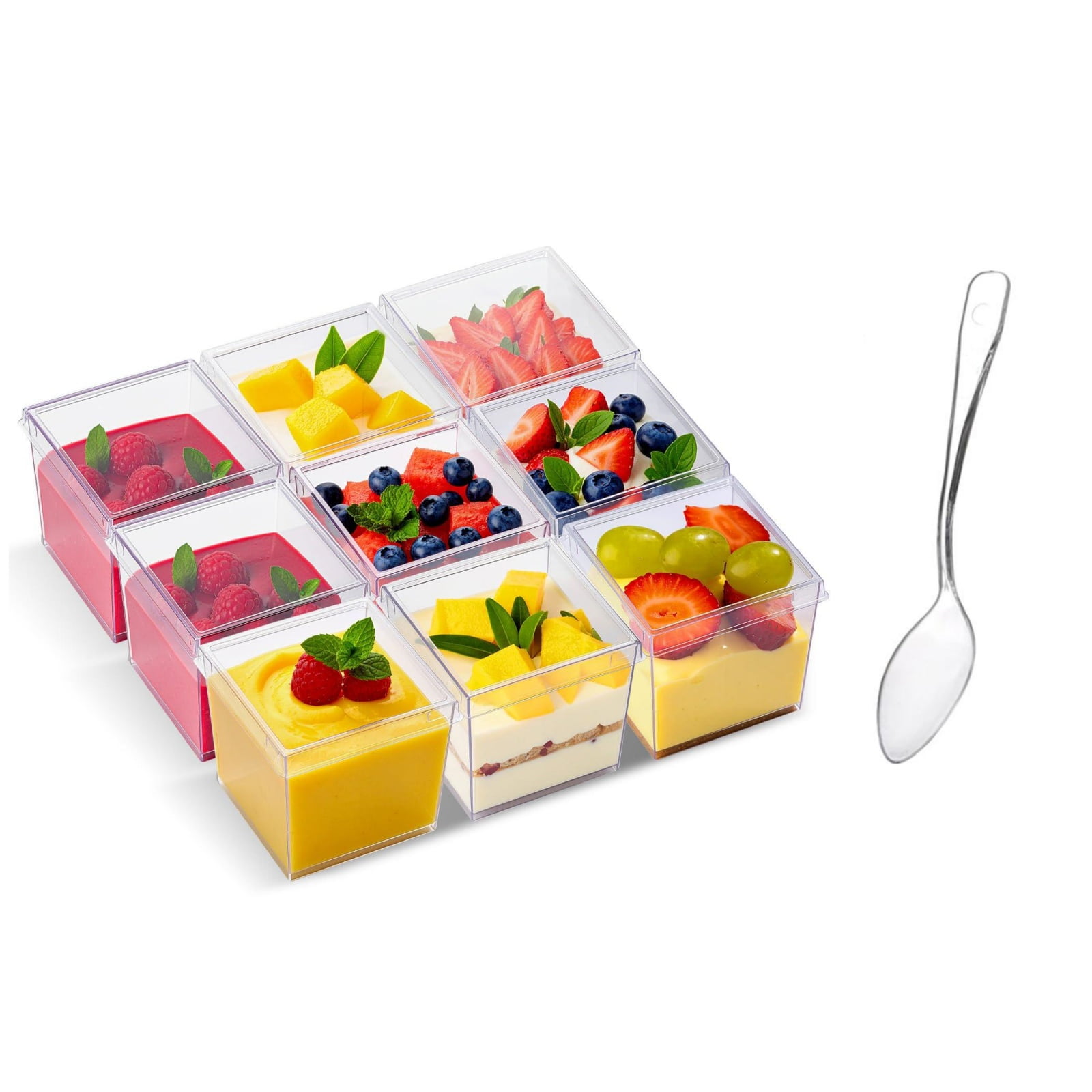 20 Mini Square Dessert Cups with Lids and Spoons, 5oz Clear Plastic ...