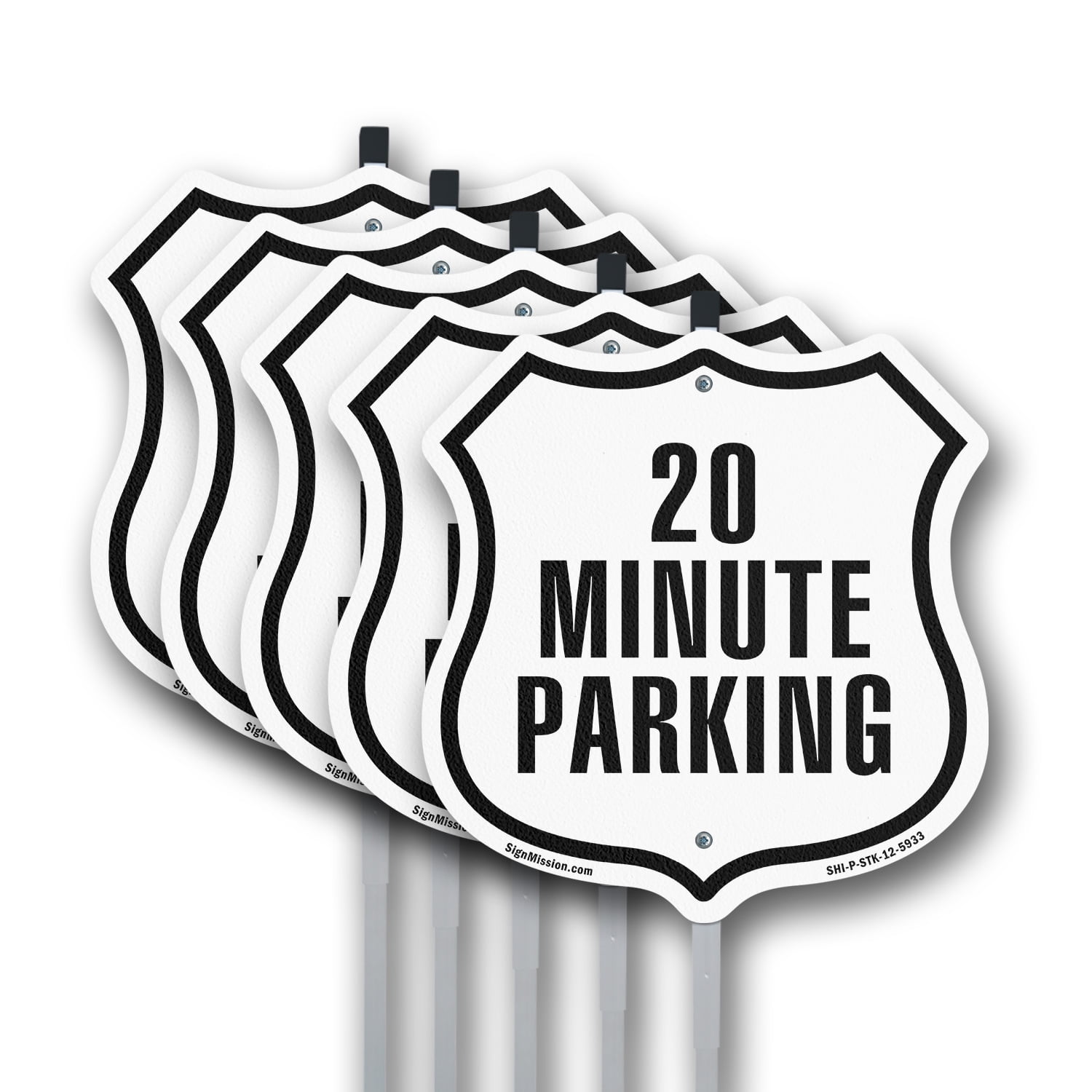 20 Minute Parking (5 Pack) 12 inch X 12 inch Shield Shaped Commercial ...