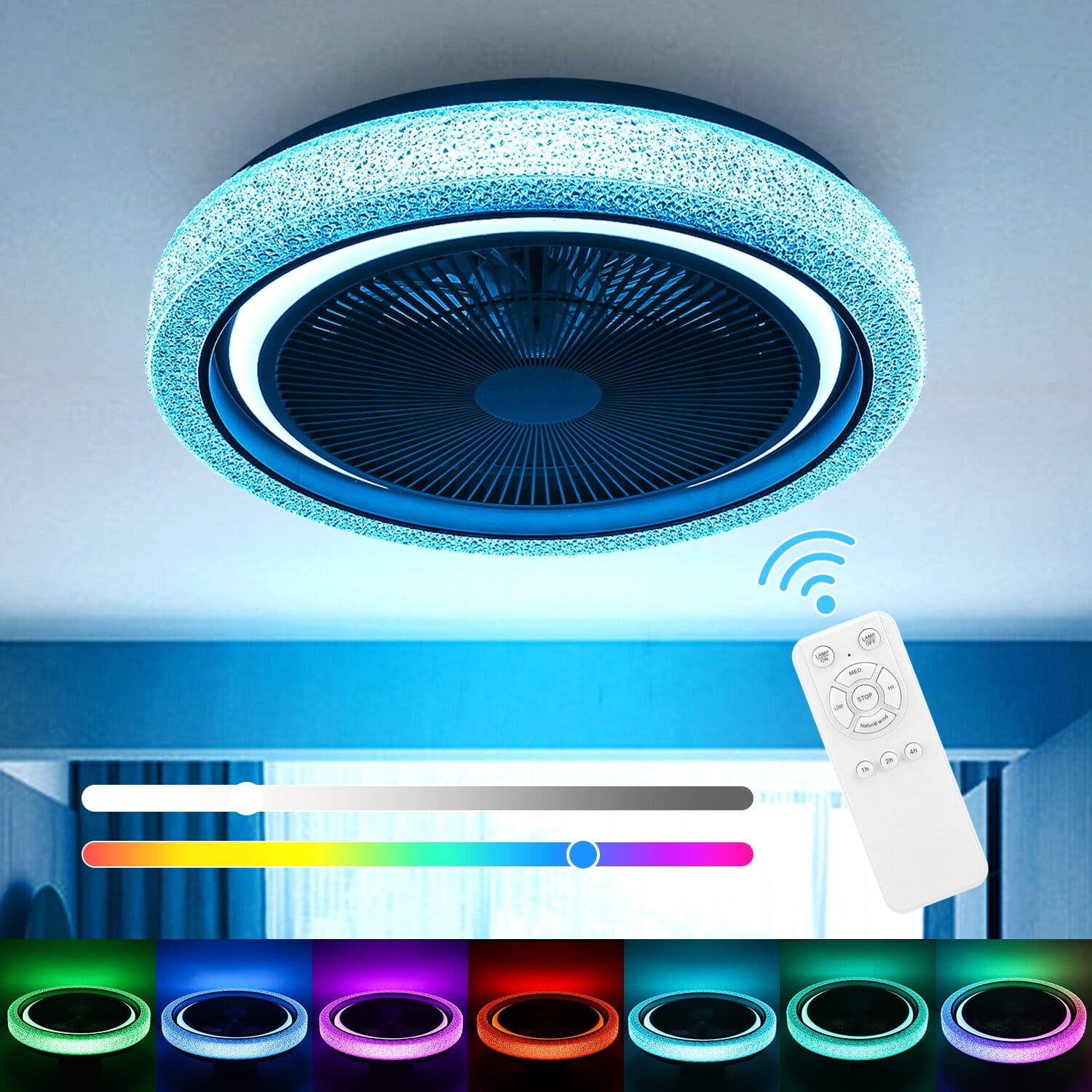 20" Modern Ceiling Fan with Light, Fan 3 Speeds, Oyajia RGB Dimmable ...