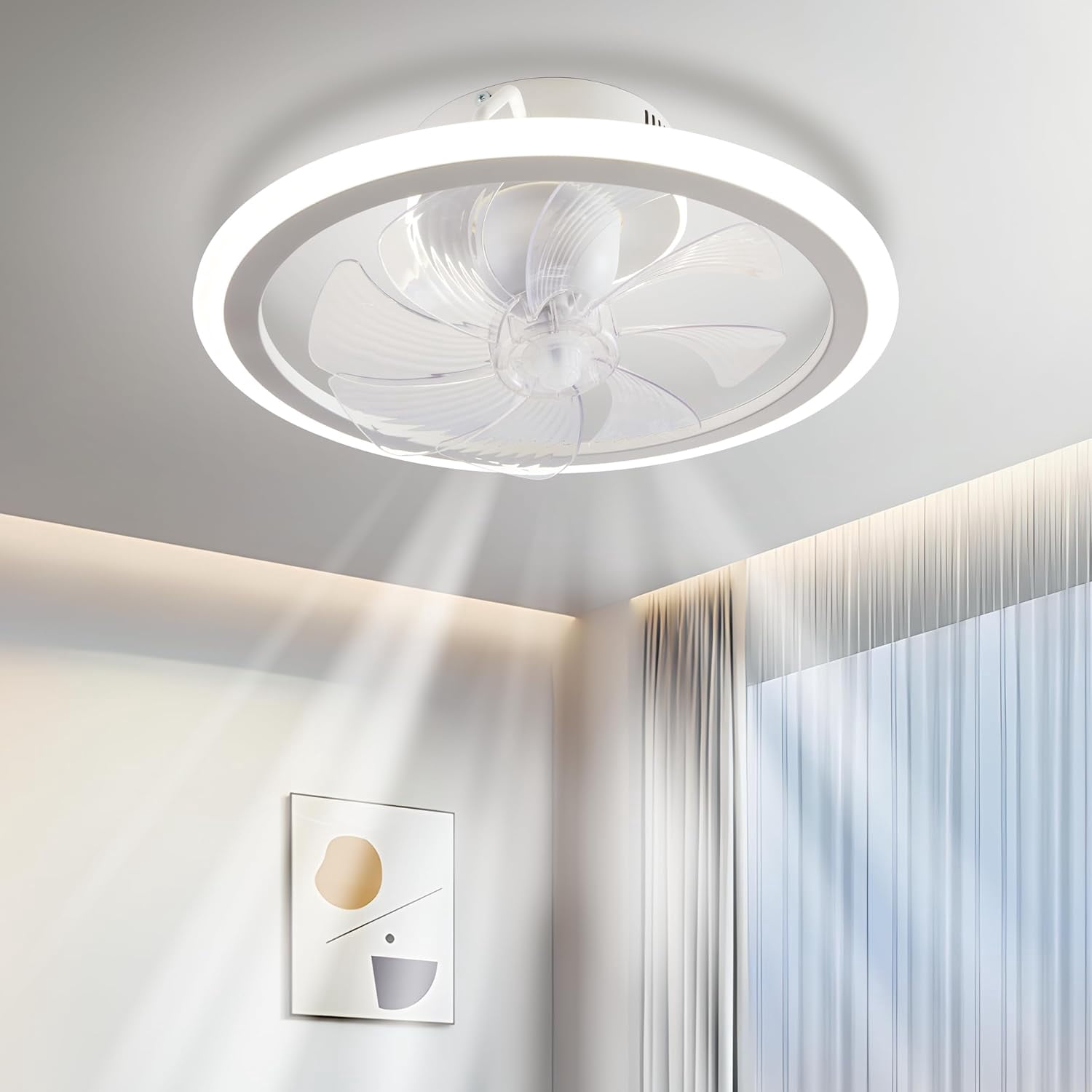 20'' Modern Ceiling Fans with Lights and Remote, Dimmable Low Profile ...