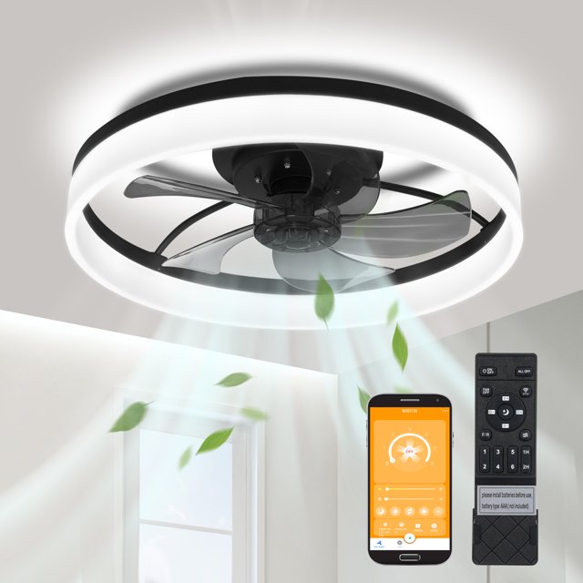 "20"" Indoor Electric Modern Ceiling Fans, Lights, Remote, Semi Flush ...