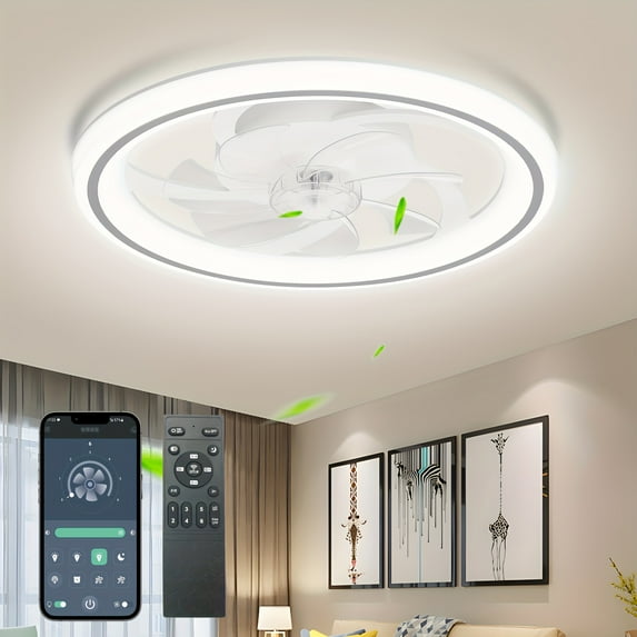 20" Modern Dimmable LED Ceiling Fan with Light & Wireless Remote - 3 ...