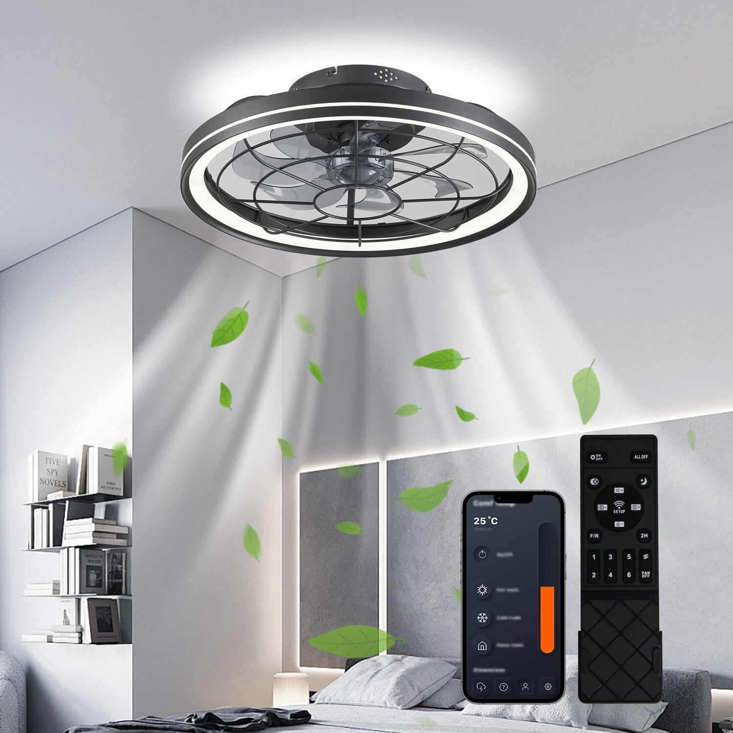 20" Modern Flush Mounted Ceiling Fan Light w/ Remote Control 6-speed ...