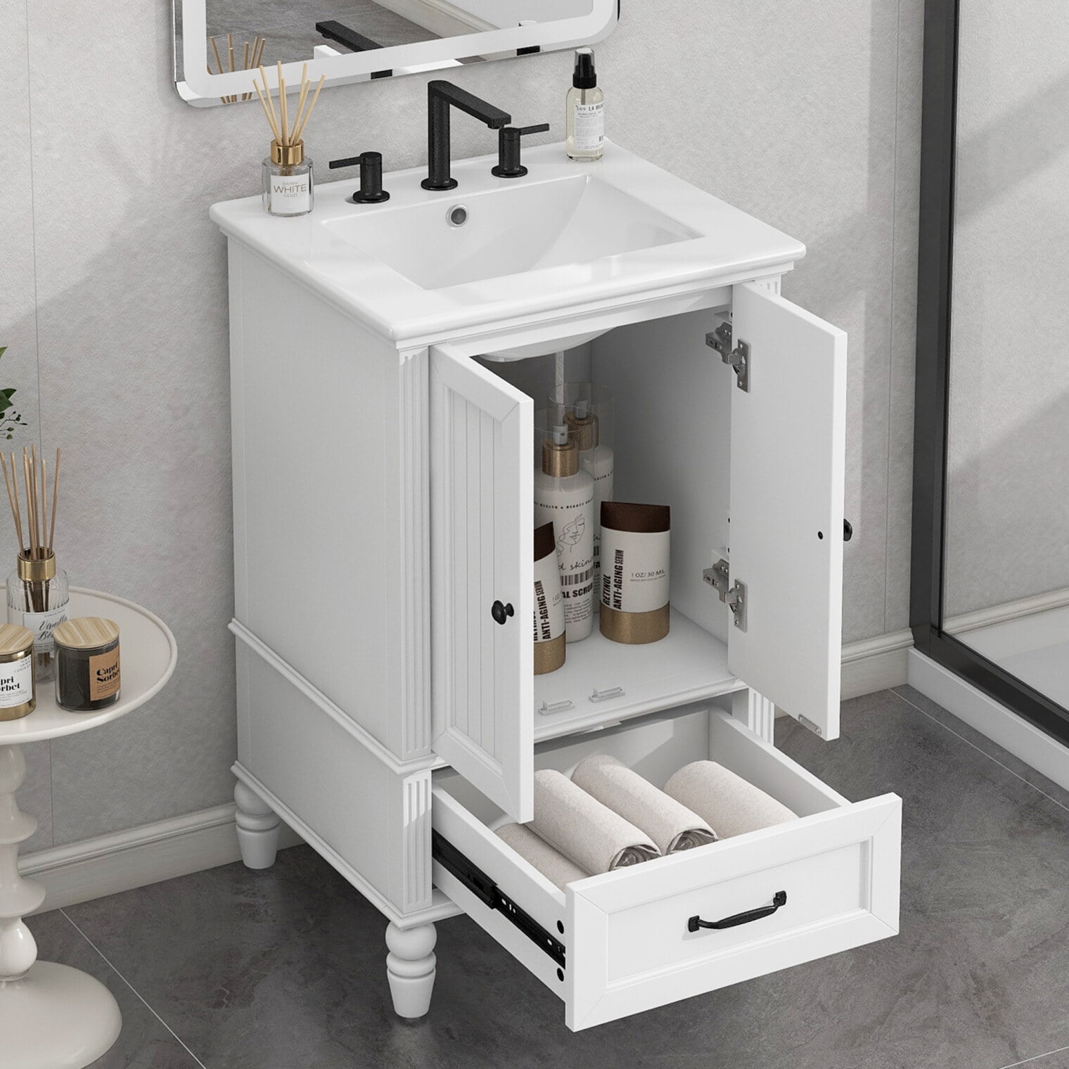 20" Modern Freestanding Bathroom Vanity with Sink, Stainless Steel ...