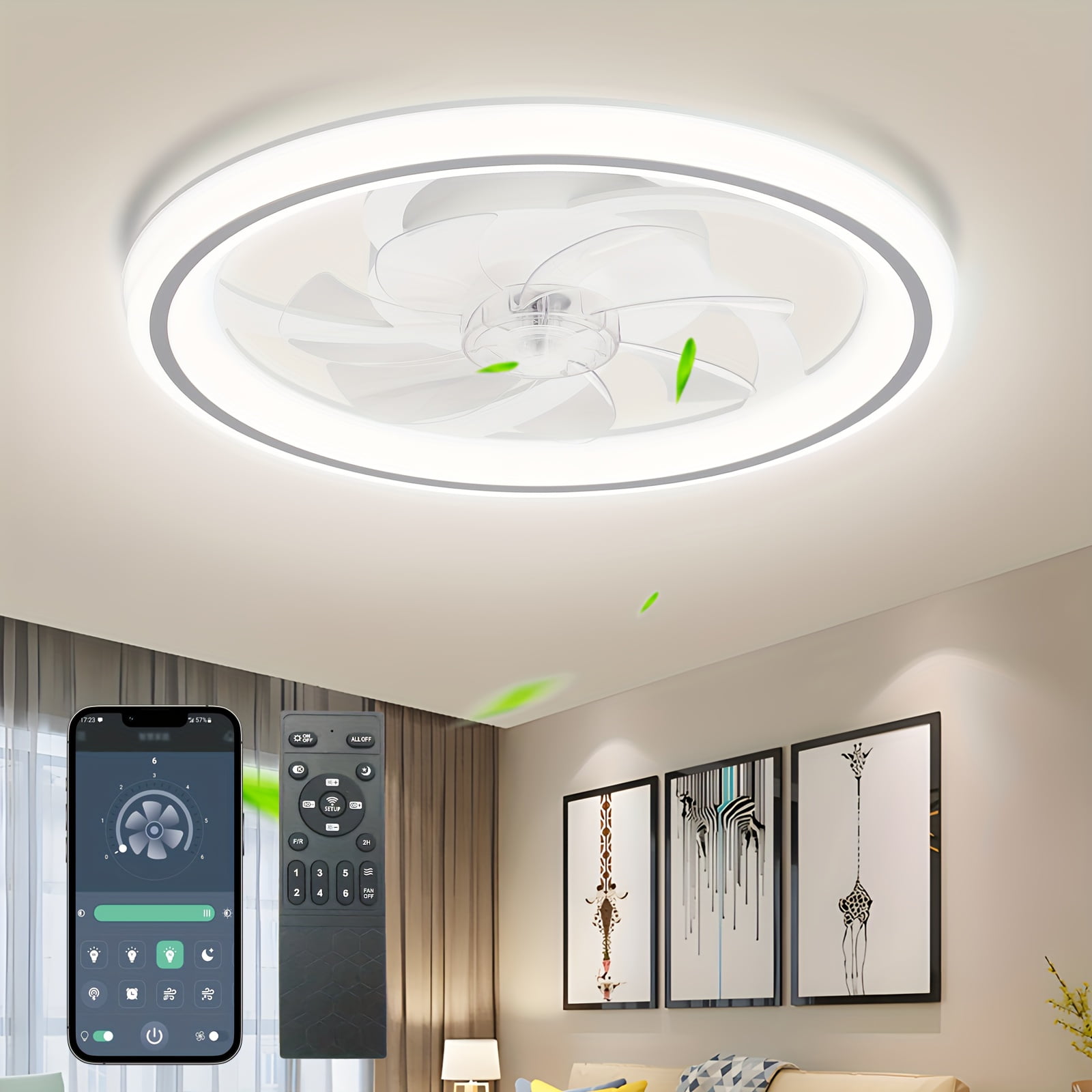 20" Modern LED Ceiling Fan with Light - APP & Remote Control, 3 Colors ...