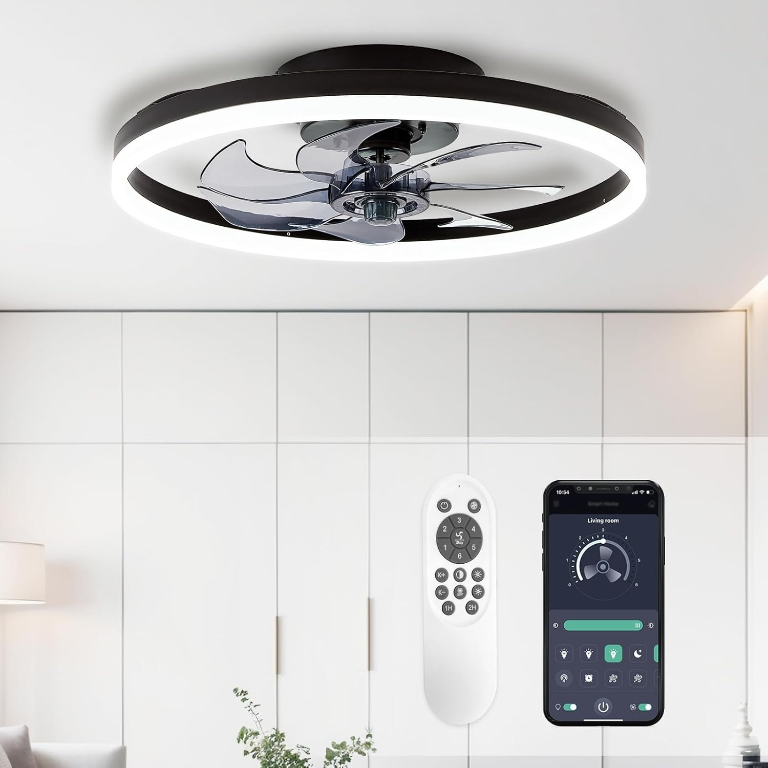 20'' Modern Low Profile Ceiling Fan with Light, Bedroom LED Ceiling Fan ...