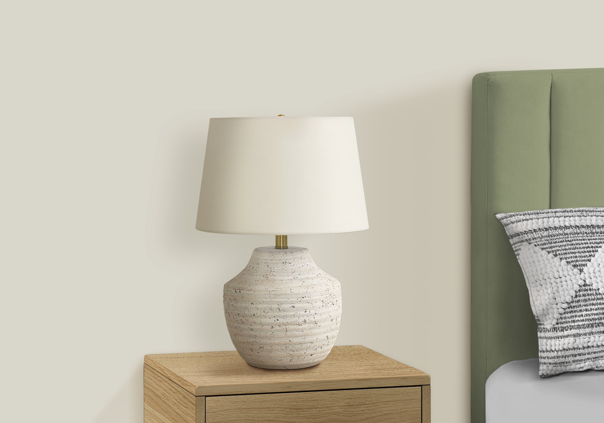 20" Modern Table Lamp – Textured Cream Concrete Urn Base, Ivory Linen ...