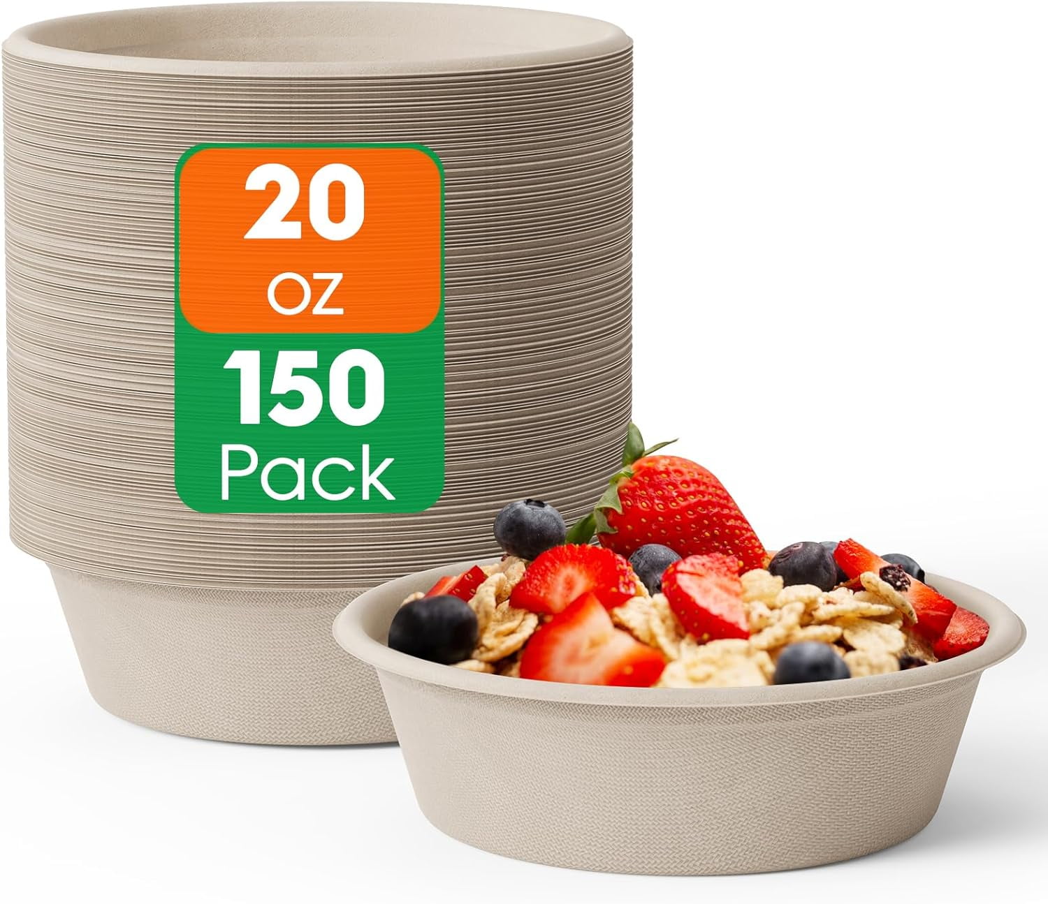 20 OZ 150 Count Paper Bowls, Disposable Compostable Large Soup Bowl ...