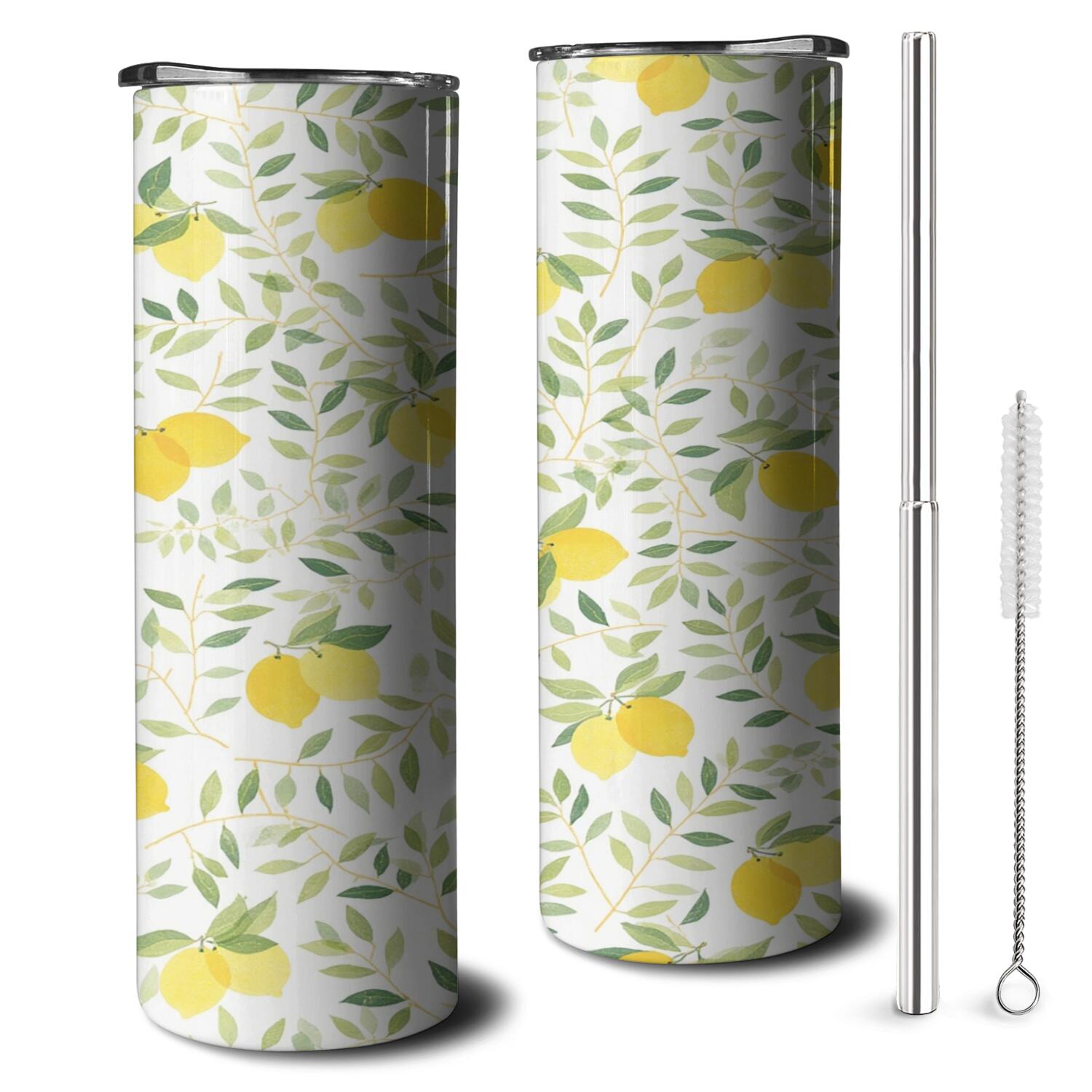 20 OZ Slim Tumblers Lemon Coffee Tumblers with Lid and Straw,Stainless ...