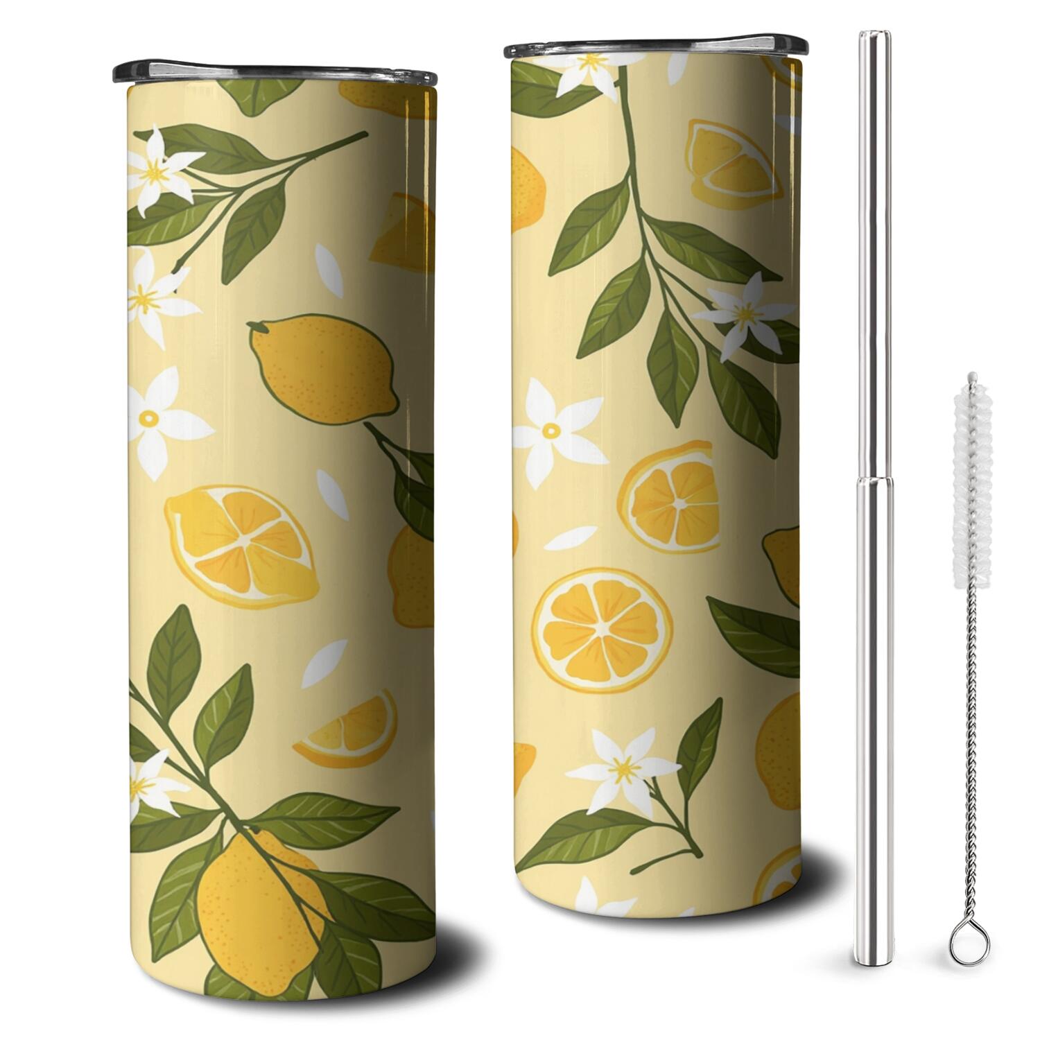 20 OZ Slim Tumblers Lemon Double Wall Travel Mug with Lid and Straw ...