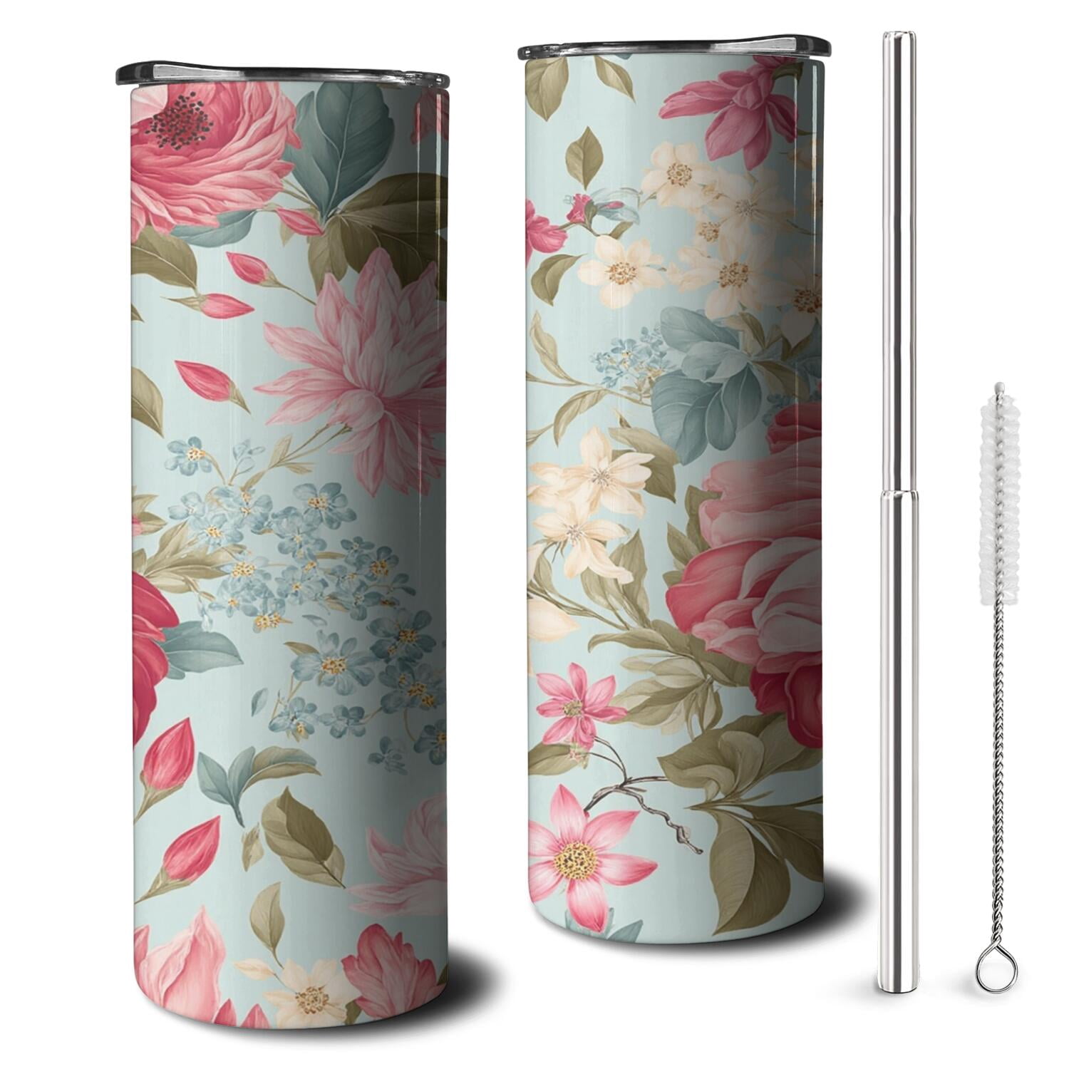 20 OZ Slim Tumblers Watercolor Floral Flowers Wildflower Coffee ...