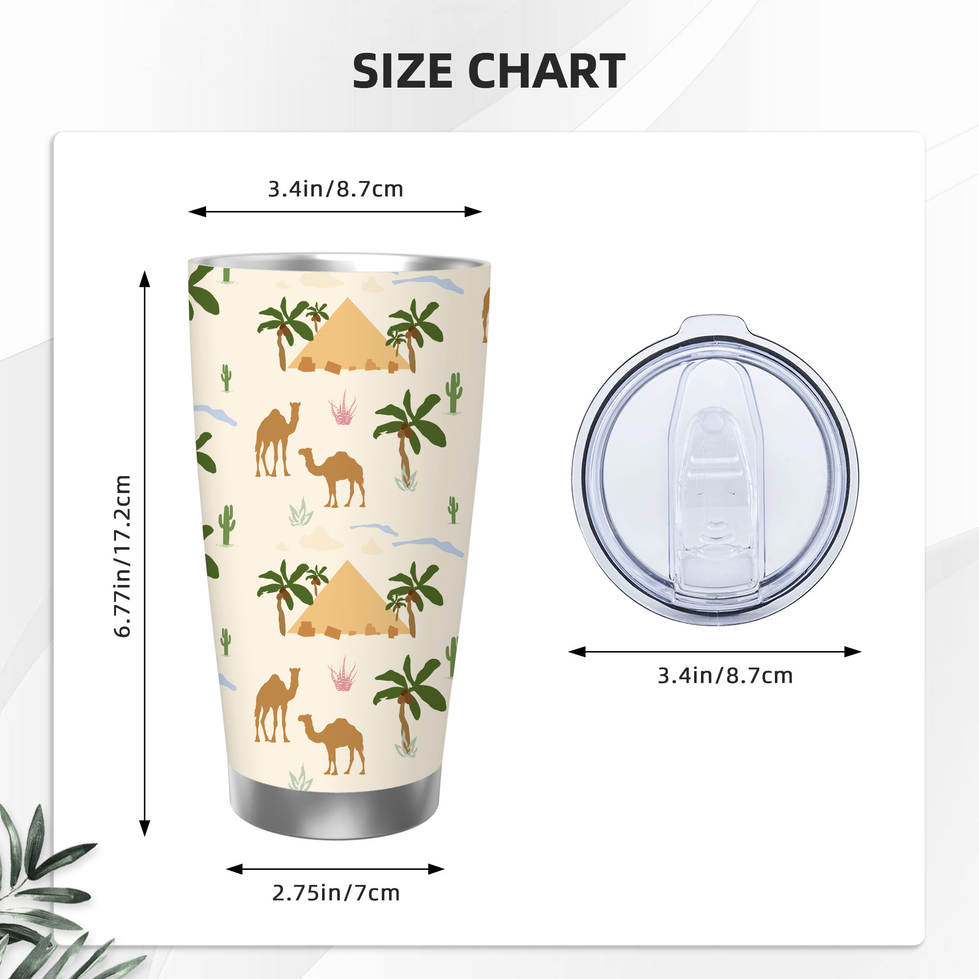 20 OZ Travel Tumblers Palm Camel Pyramid Cute Camels With Cactus with ...