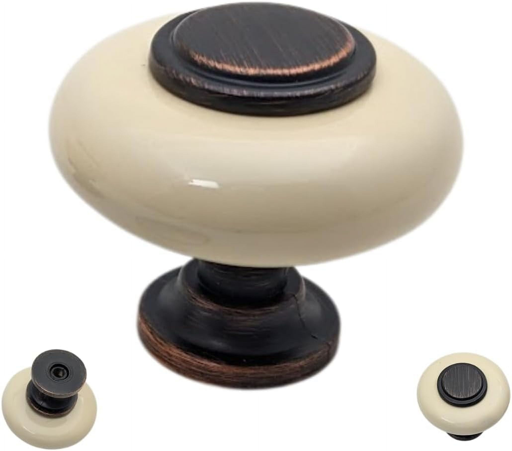 20 Oil Rubbed Bronze Cabinet Knobs with Beige Ceramic Accent for Cabinets, Drawers, Dressers ...