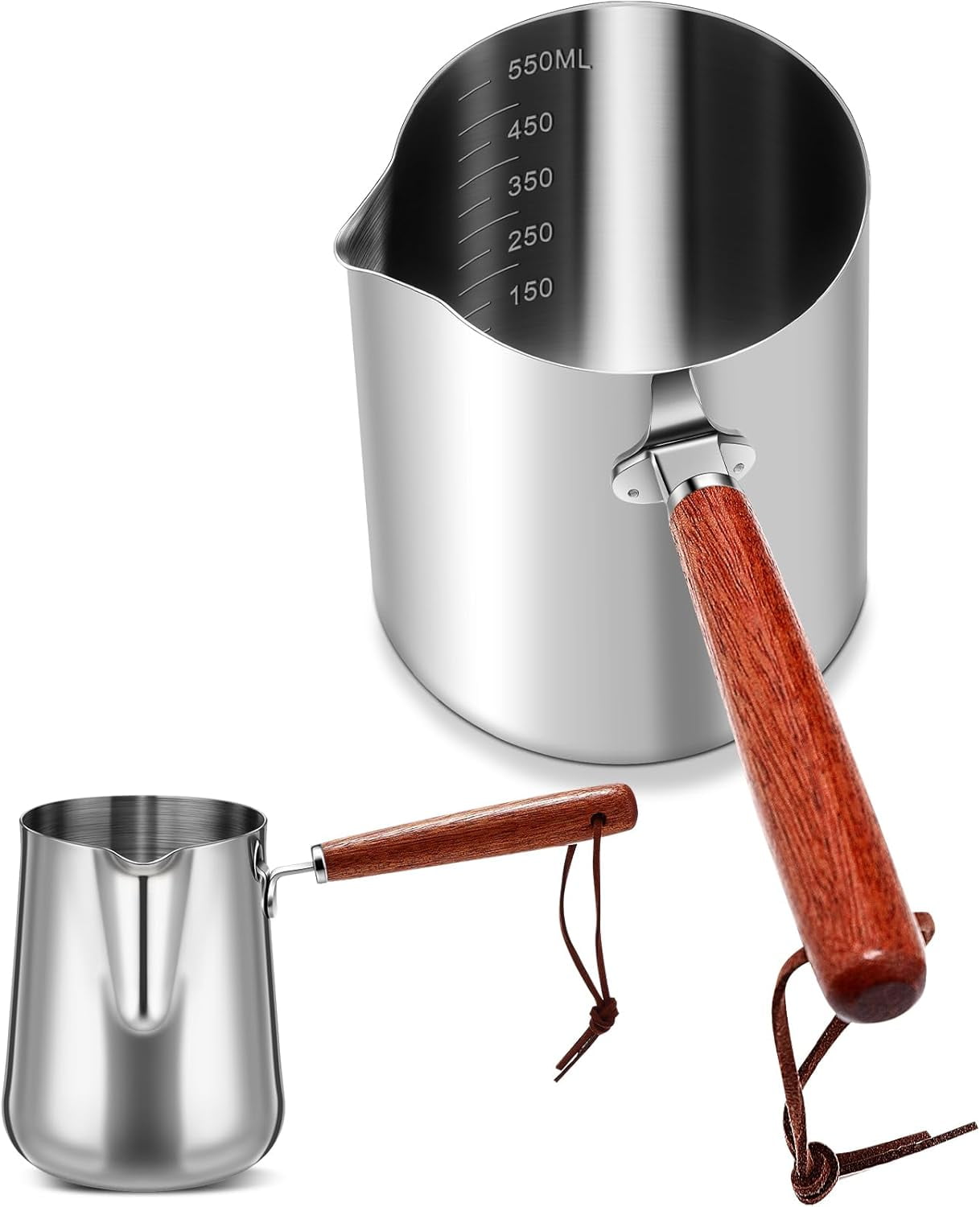 20 Oz, 550ml 304 Stainless Steel Pitcher with Wood Handle Metal Milk ...