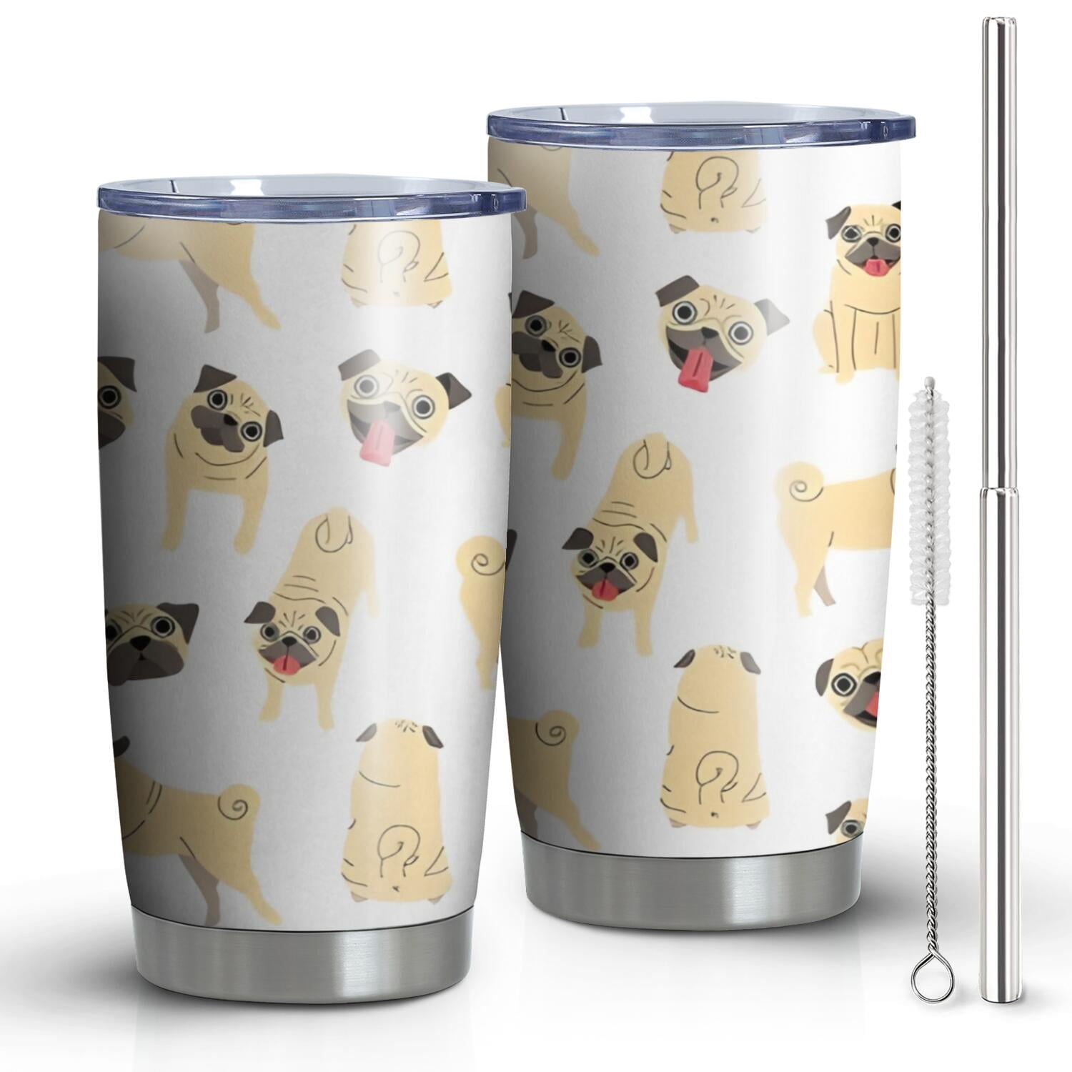 20 Oz Cute Cartoon Pug Coffee Tumbler Double Wall Insulated Stainless ...