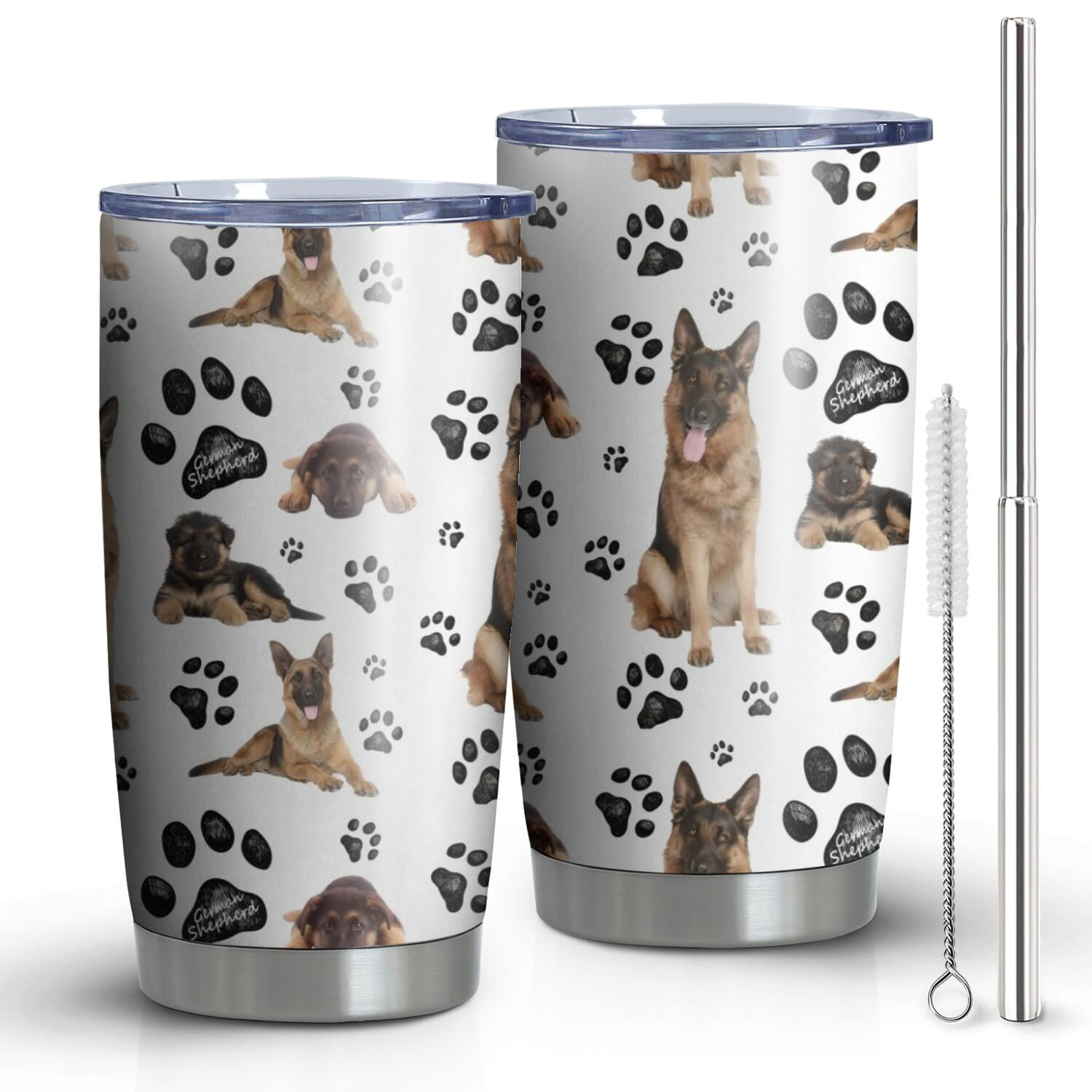 20 Oz German Shepherd Dog and Footprint Coffee Tumbler Double Wall ...