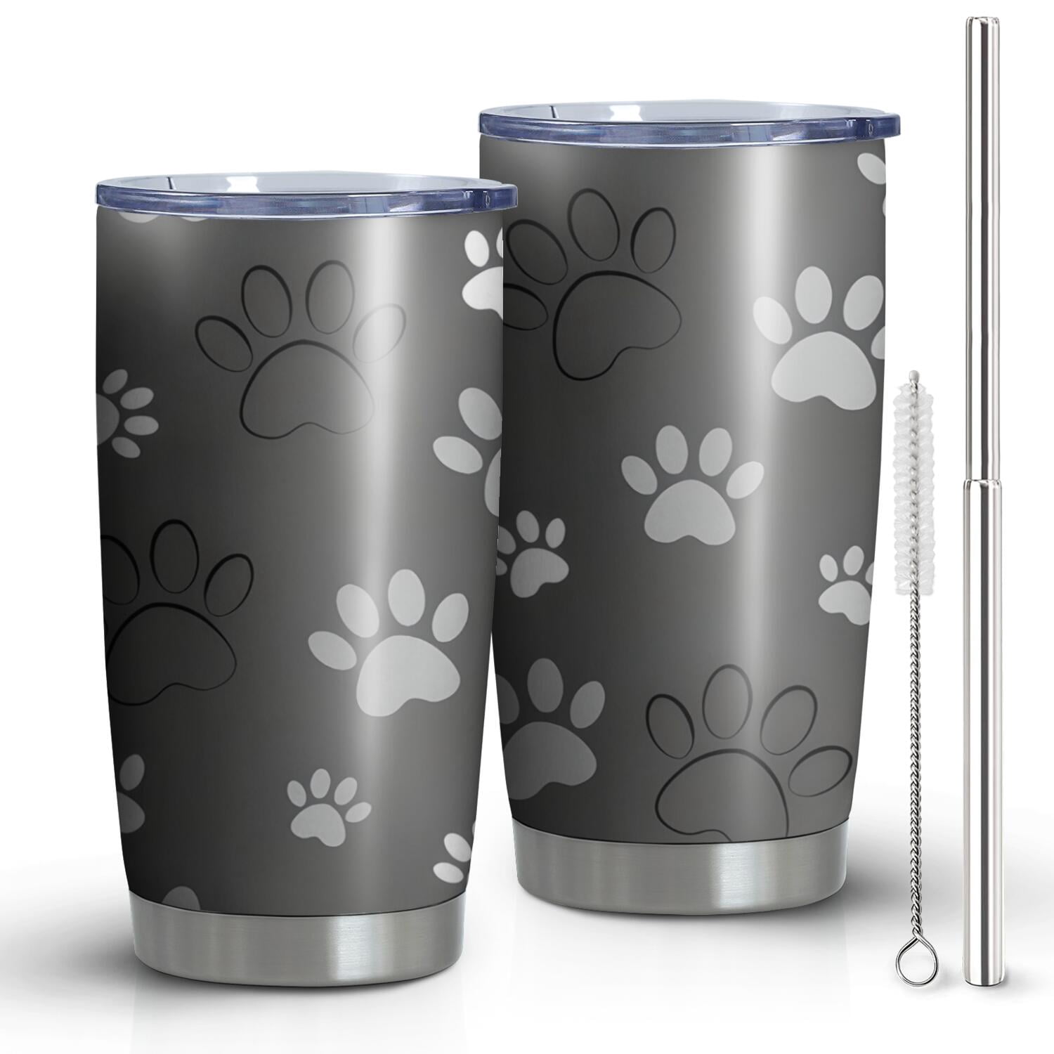 20 Oz Grey Dog Paw Footprint Coffee Tumbler Double Wall Insulated ...
