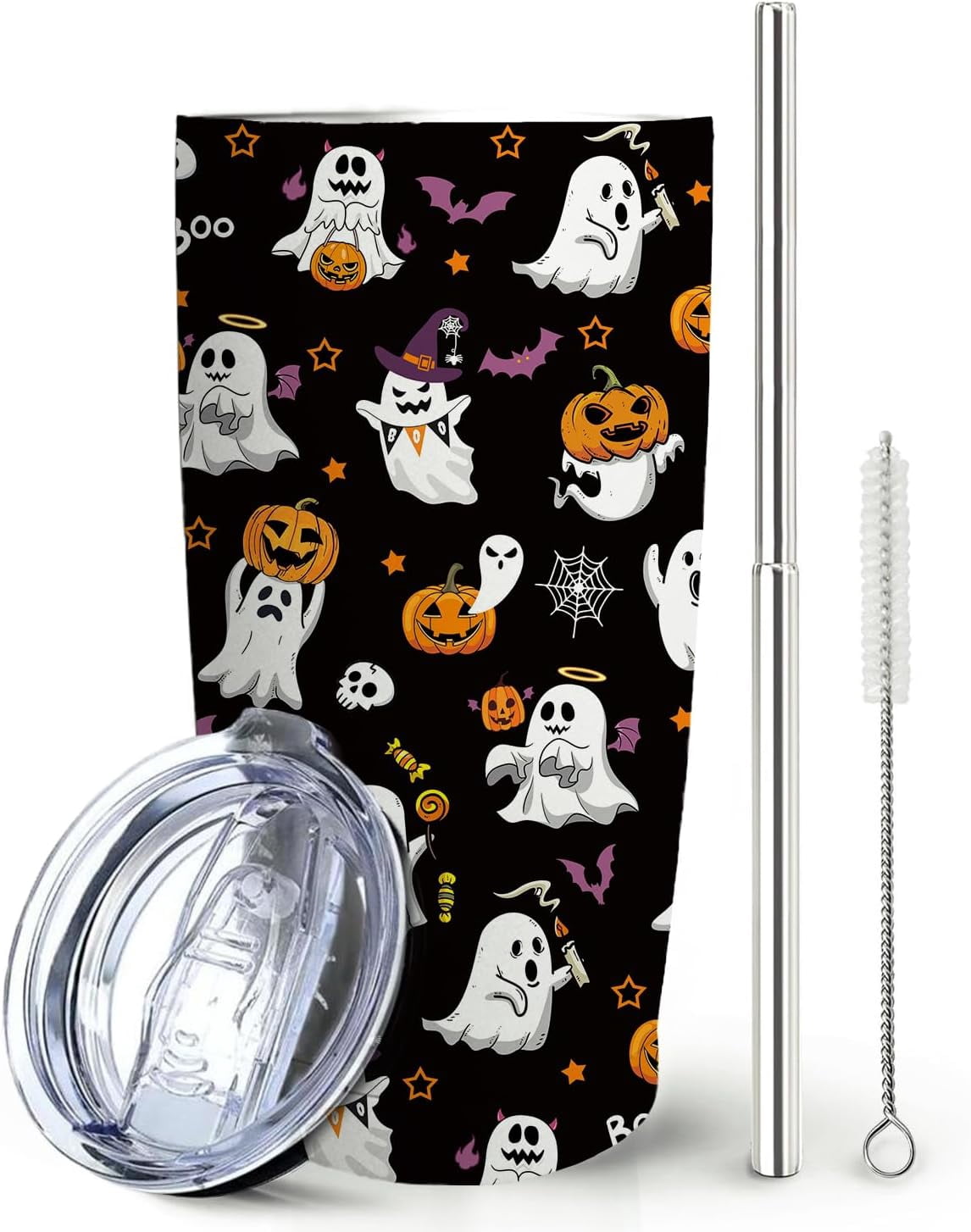 20 Oz Halloween Tumbler with Lid and Straw Ghost Boo Witch Ghost ...