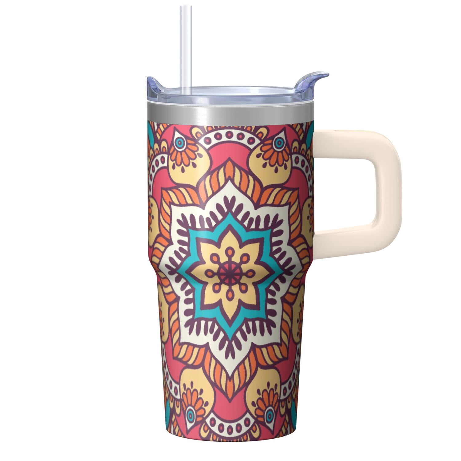 20 Oz Insulated Mantra ethnic style design Travel Mug with Handle Straw ...