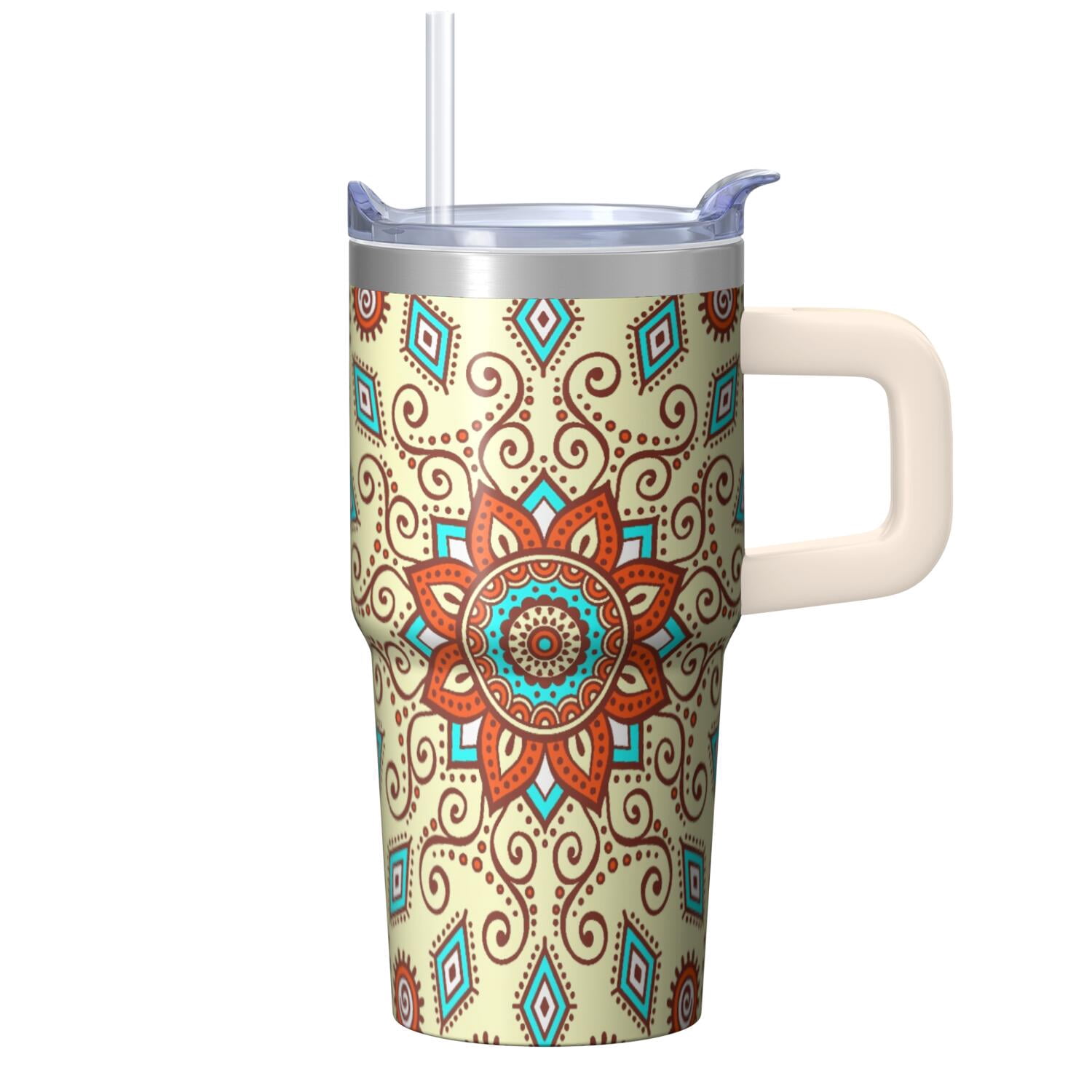 20 Oz Insulated Reusable Mantra ethnic style design Tumbler with Handle ...