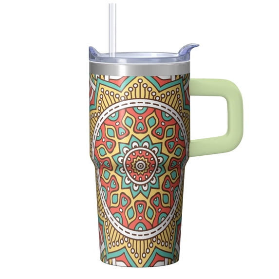 20 Oz Insulated Reusable Tumbler Mantra ethnic style design with Handle ...