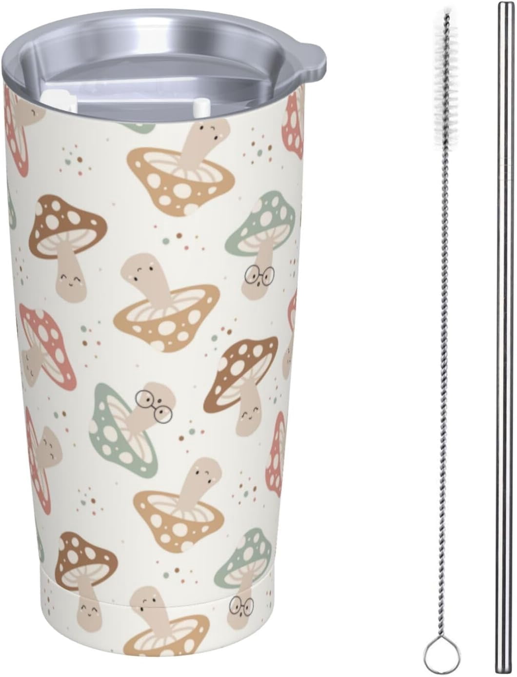 20 Oz Insulated Tumbler with Lid and Straw, Cute Kawaii Mushrooms ...