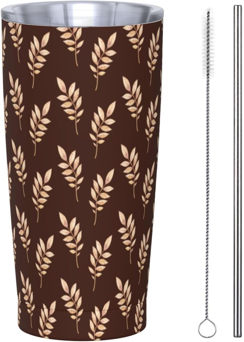 20 Oz Insulated Tumbler with Lid and Straw, Fall Simple Leaves Branches ...