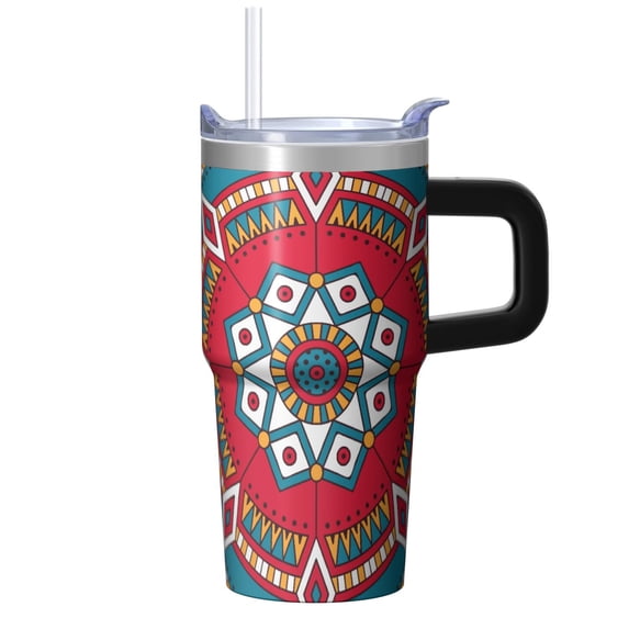 20 Oz Mantra ethnic style design Insulated Reusable Tumbler with Handle ...