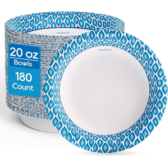 20 Oz Paper Bowls 180 Count Disposable Bowls, Printed Soak Proof Large ...