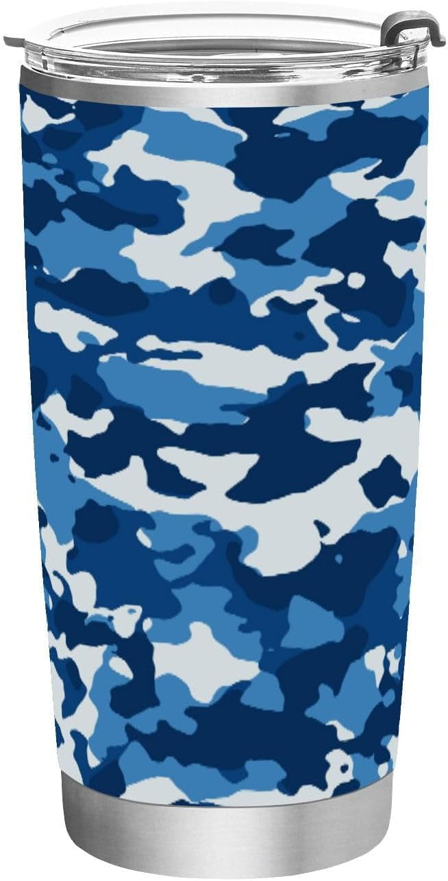 20 Oz Stainless Steel Vacuum Insulated Tumbler Blue White Camouflage ...