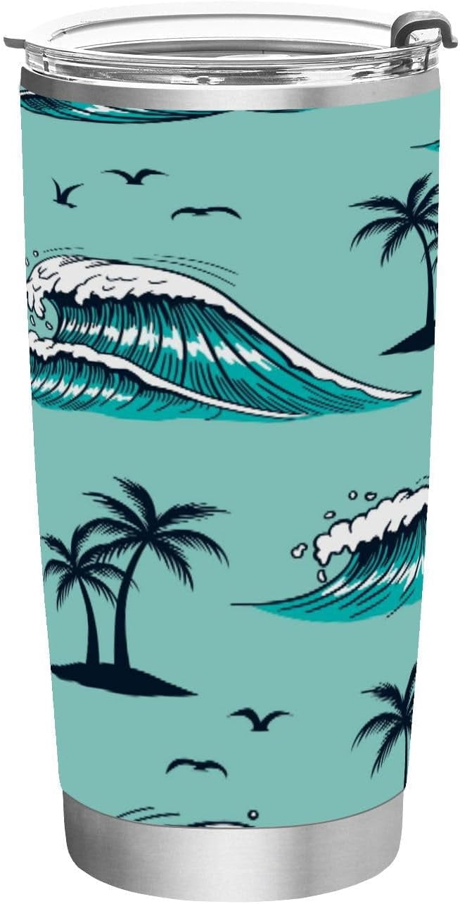 20 Oz Stainless Steel Vacuum Insulated Tumbler Waves Palm Trees ...