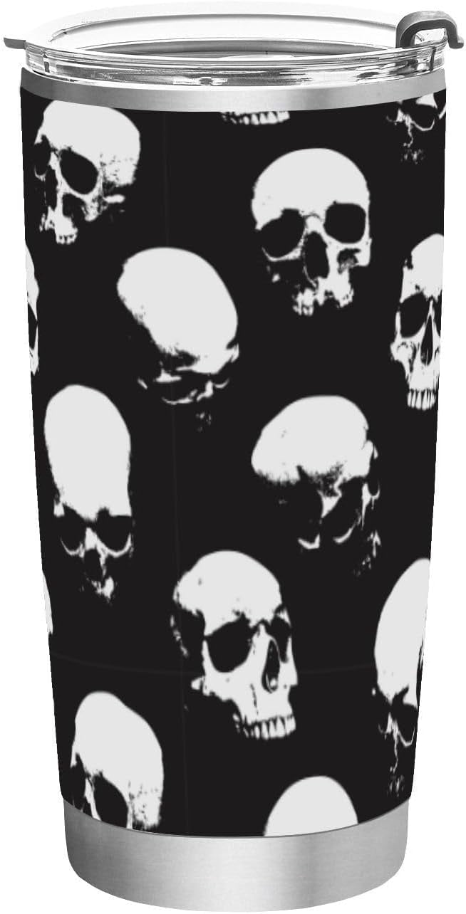 20 Oz Stainless Steel Vacuum Insulated Tumbler White Human Skulls Black ...