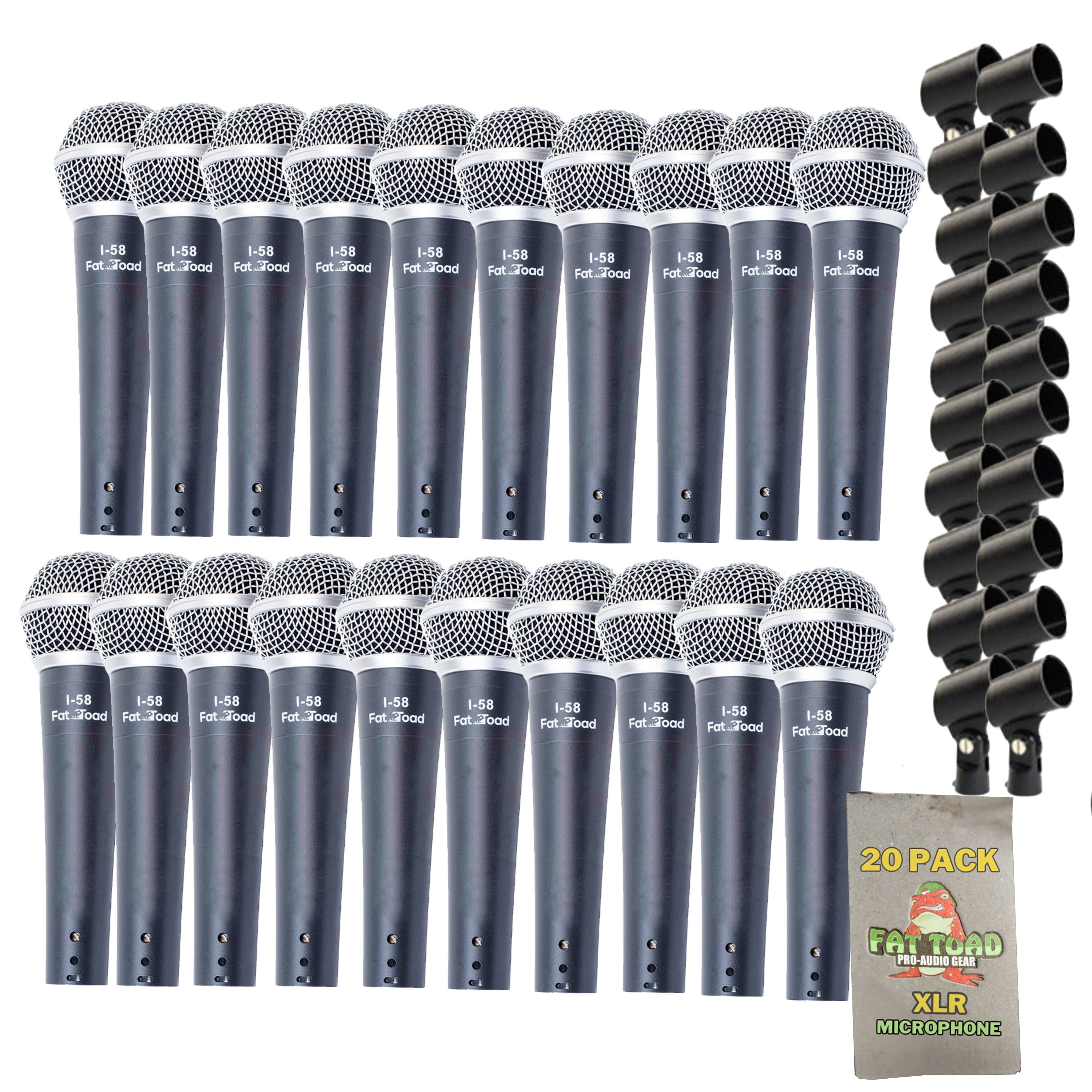20 PACK Cardioid Dynamic Microphones & Clips by Fat Toad Vocal Handheld ...