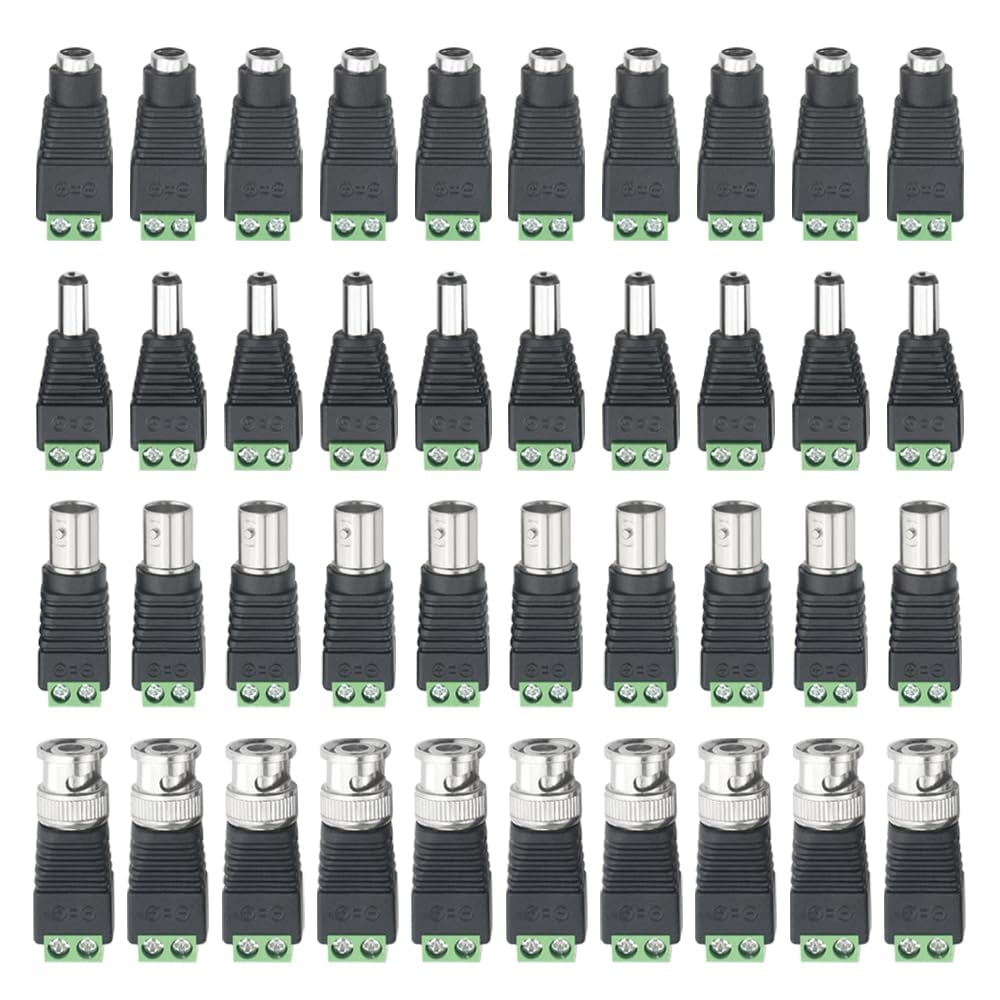 20 PCS 2.1x5.5mm Male Female DC Power Adapter Connector + 20 PCS Camera Video BNC Male Female ...