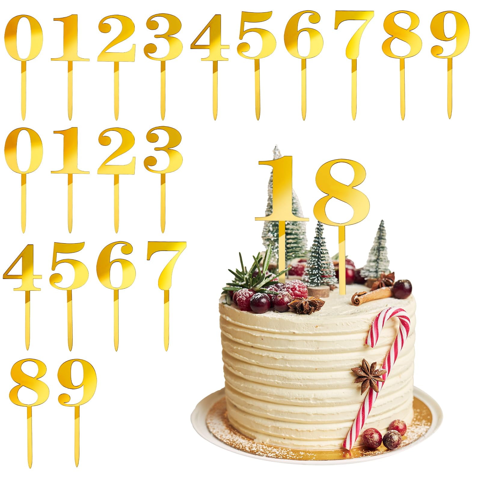20 PCS Acrylic Number GGA1 Cake Topper 0-9 Gold Numbers 2" Happy ...