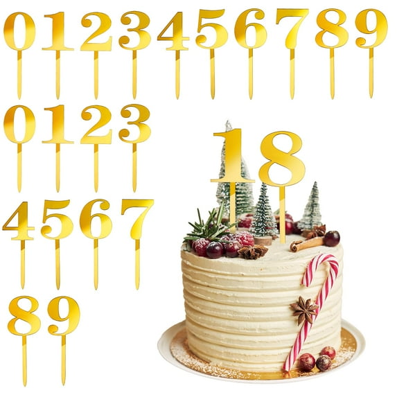20 PCS Acrylic Number GGA1 Cake Topper 0-9 Gold Numbers 2" Happy ...