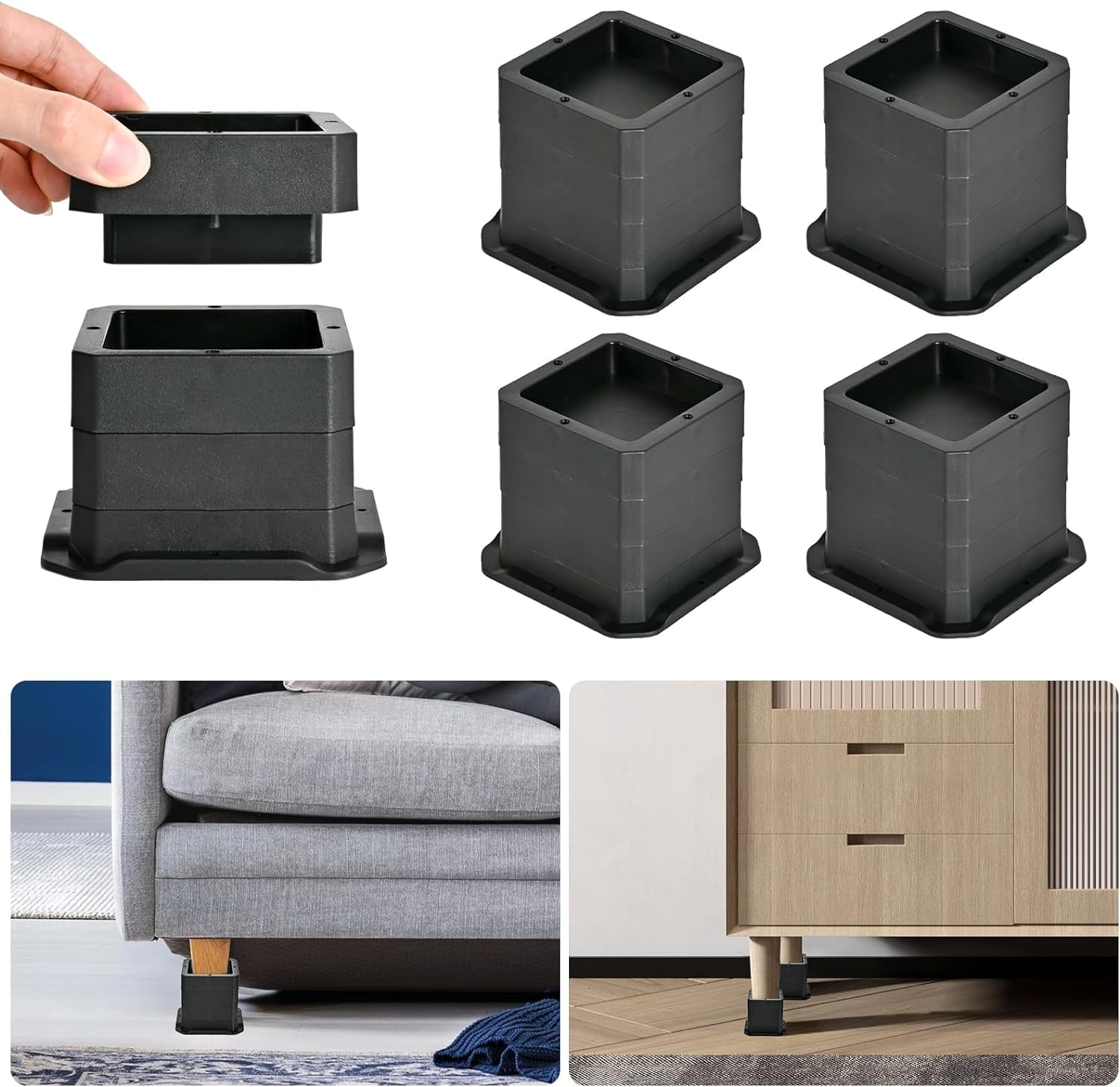 20 PCS Adjustable Bed Risers 1, 3 or 6 Inch Heavy Duty, Furniture ...