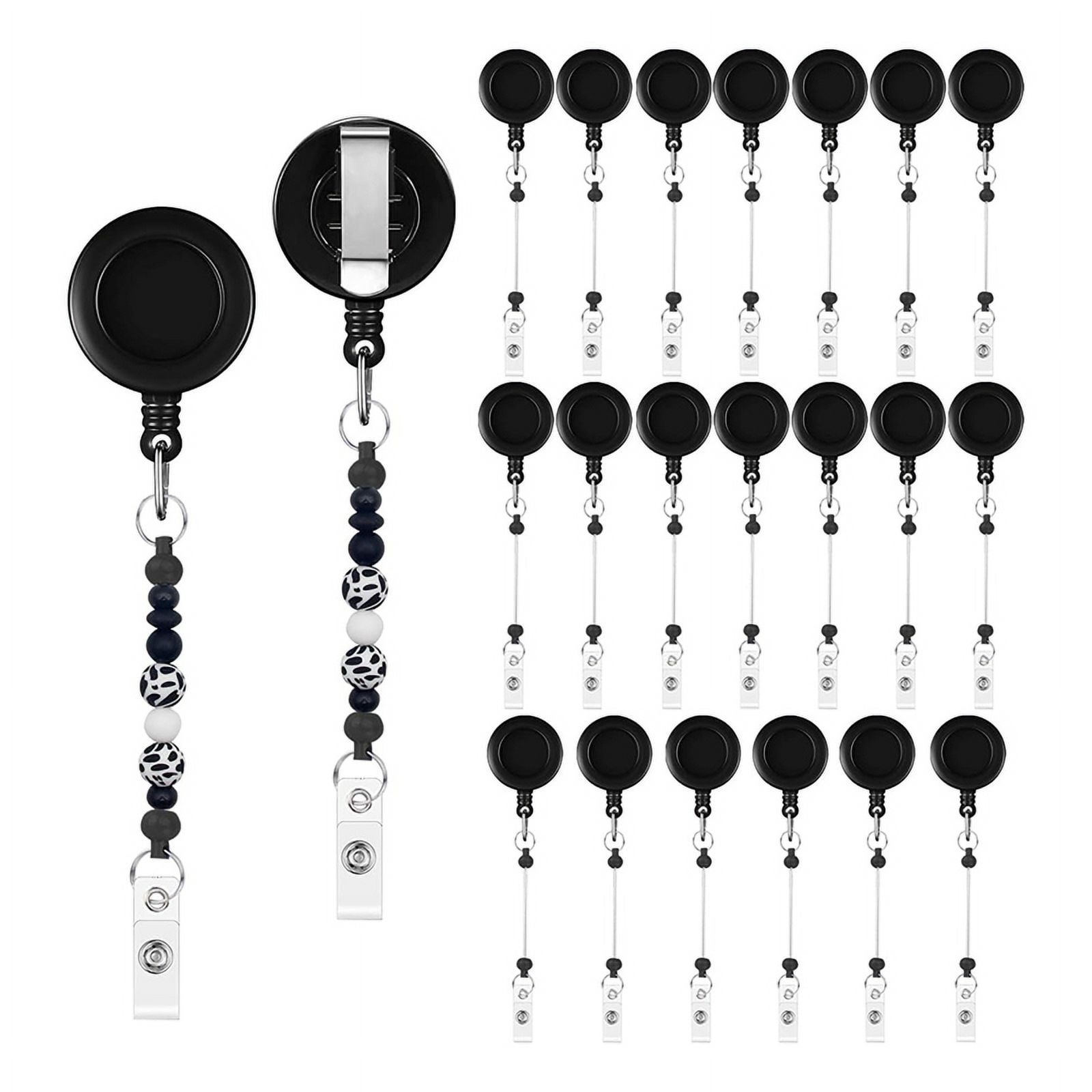 20 PCS Beaded Retractable Badge Reel Clip, DIY Badge Clip Retractable ...