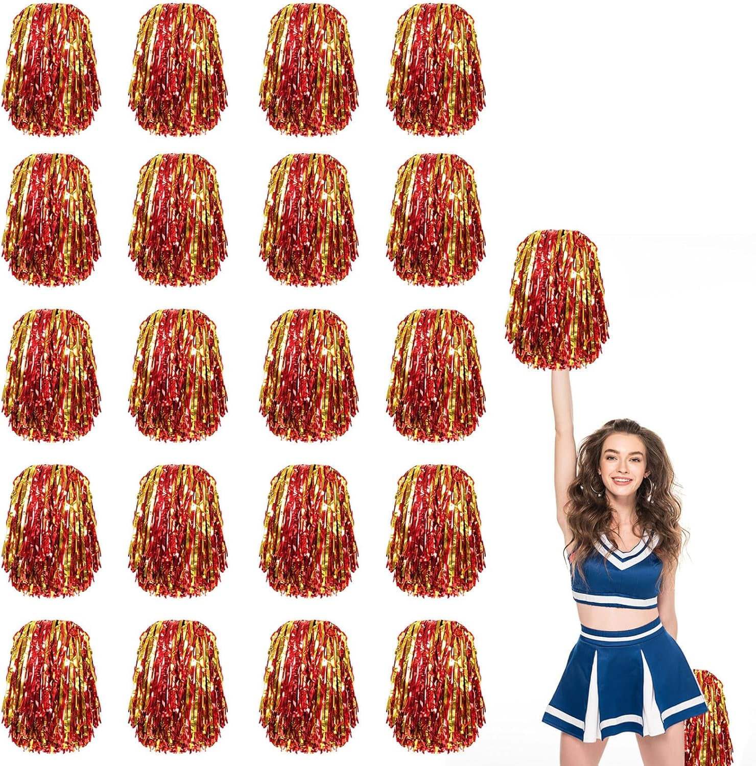 20 PCS Cheerleader Pom Poms,with Baton Handle for Rooters Cheering ...