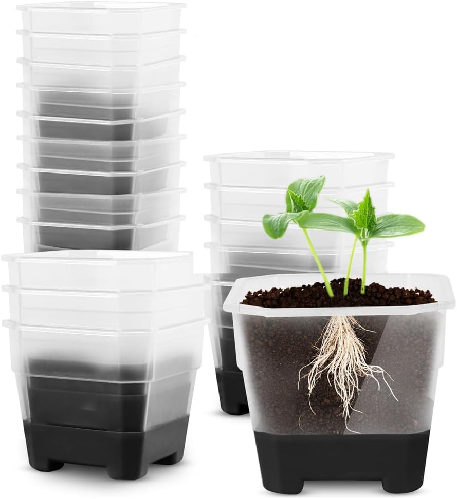 20 PCS Clear Nursery Pots for , 4 Inch Small Pots with Silicone Base ...