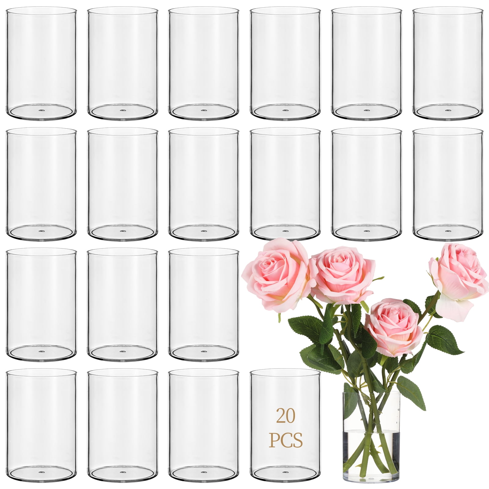 20 PCS Clear Plastic Cylinder Vases, 2.8 x 4 in Small Clear Vases for ...