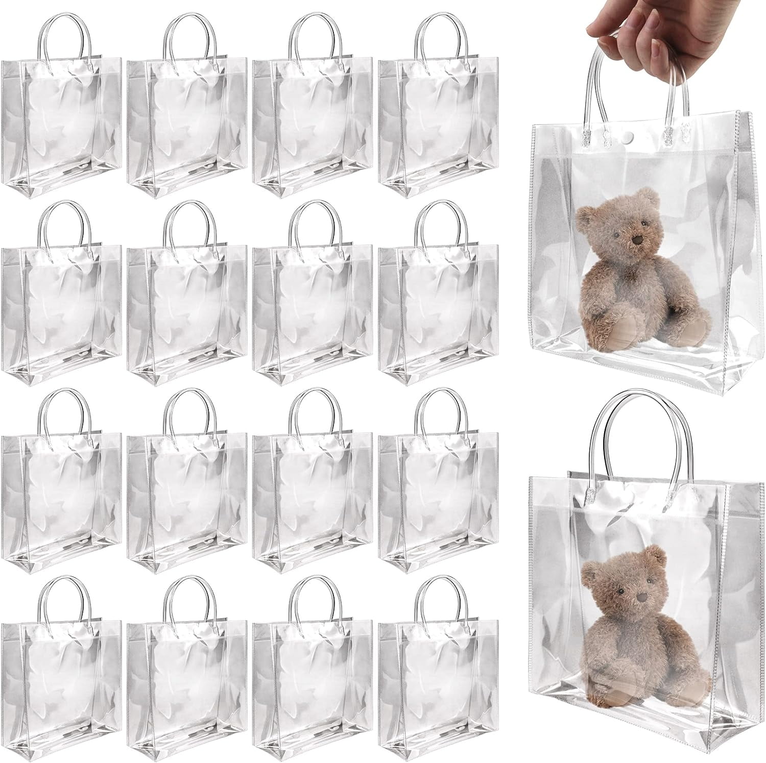 20 PCS Clear Plastic Gift Bags with Handle, Plastic Gift Tote Bag Clear ...