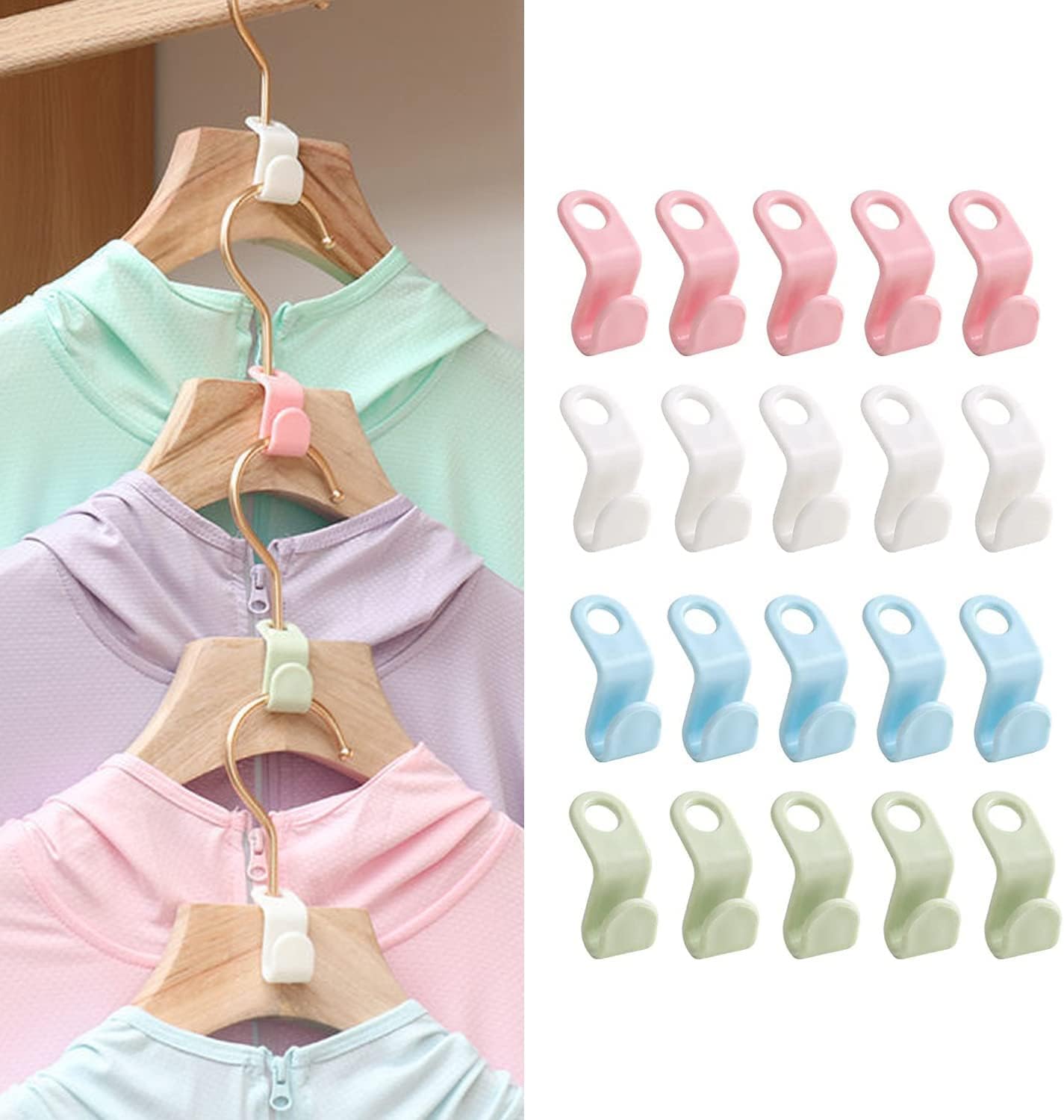 20 PCS Clothes Hanger Hooks, Cascading Clothes Hooks Space Saving ...