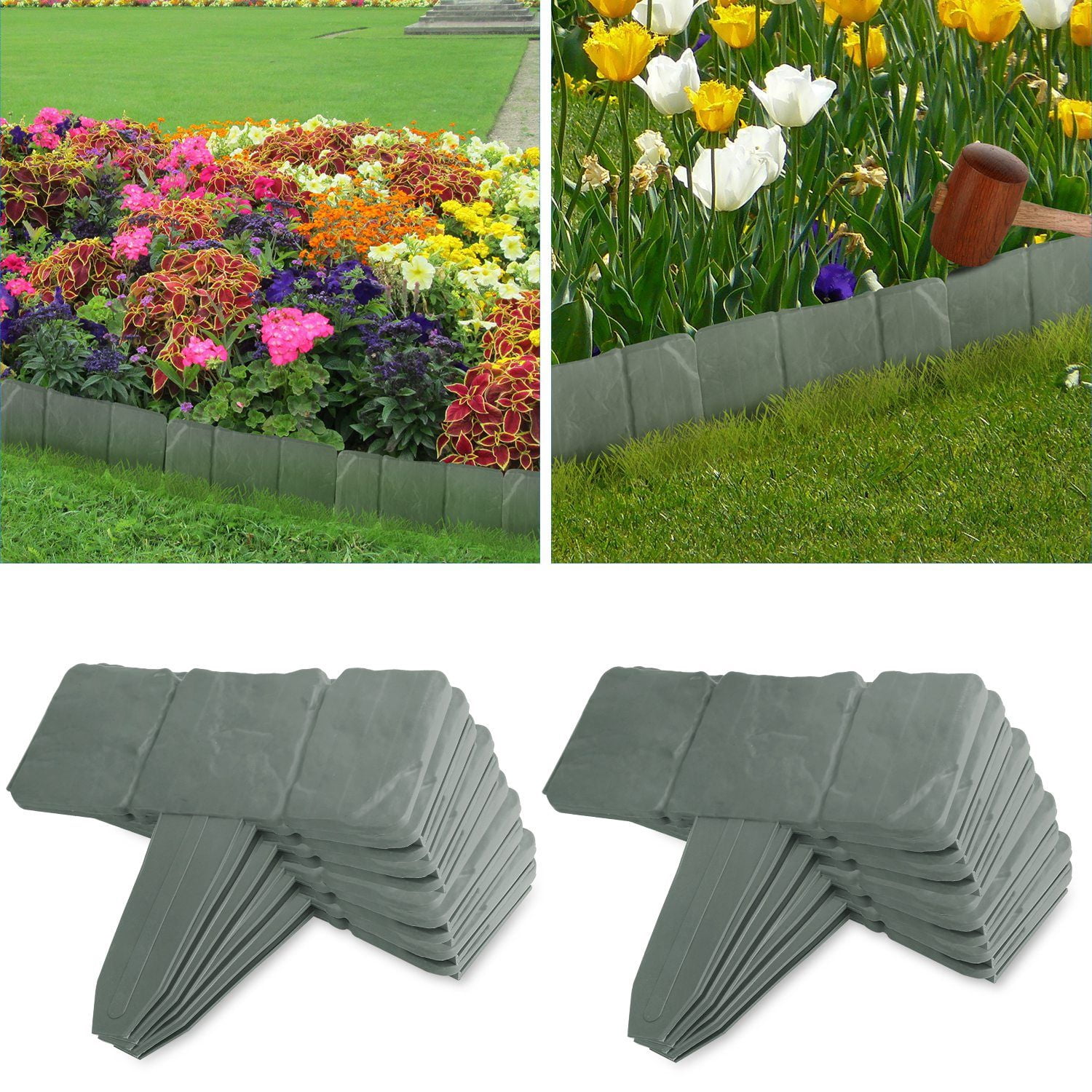 20 PCS Cobbled Stone Effect Plastic Garden Lawn Border EdgingAS pic ...