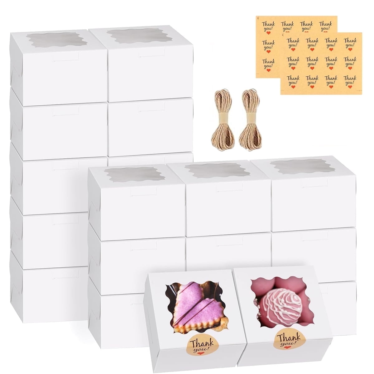 20 Pcs Cookie Boxes with Window, 4x4x2.3 inch Bakery Boxes ,White Treat ...